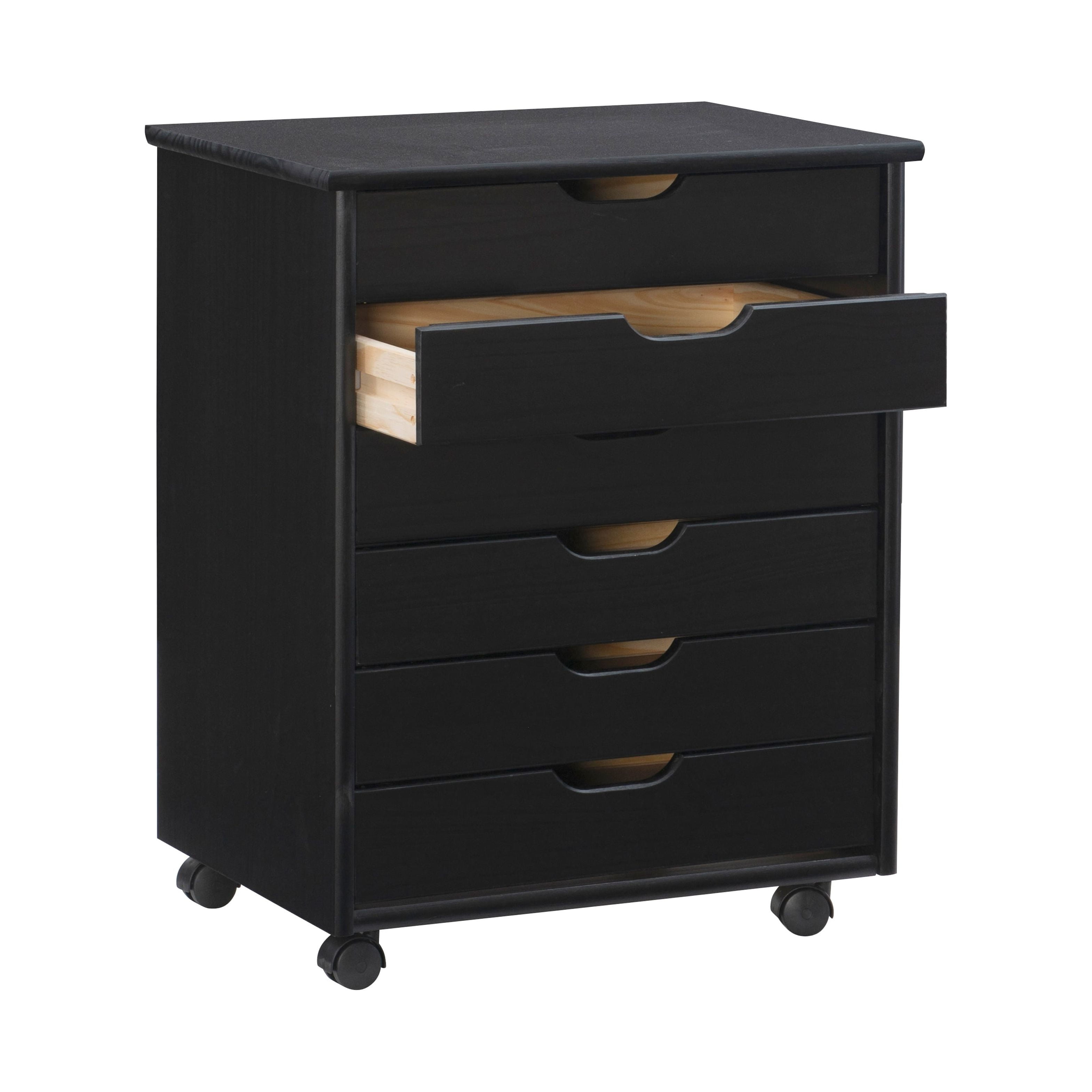 Linon Bridgton 6-drawer Wide Rolling Storage Chest Cart Black Painted ...