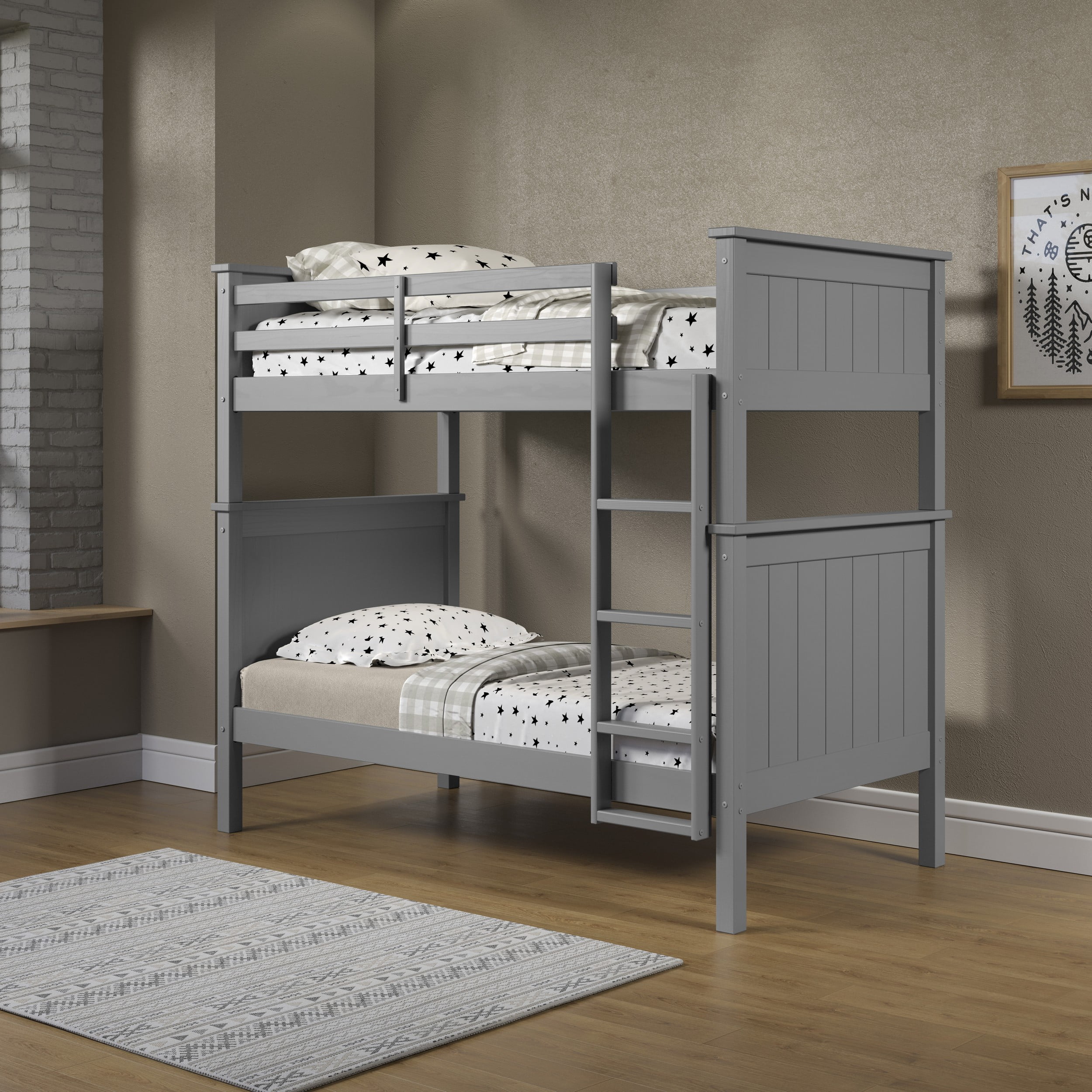 Linon Brigitte Kids Wood Twin over Twin Convertible Bunk Bed with Built ...