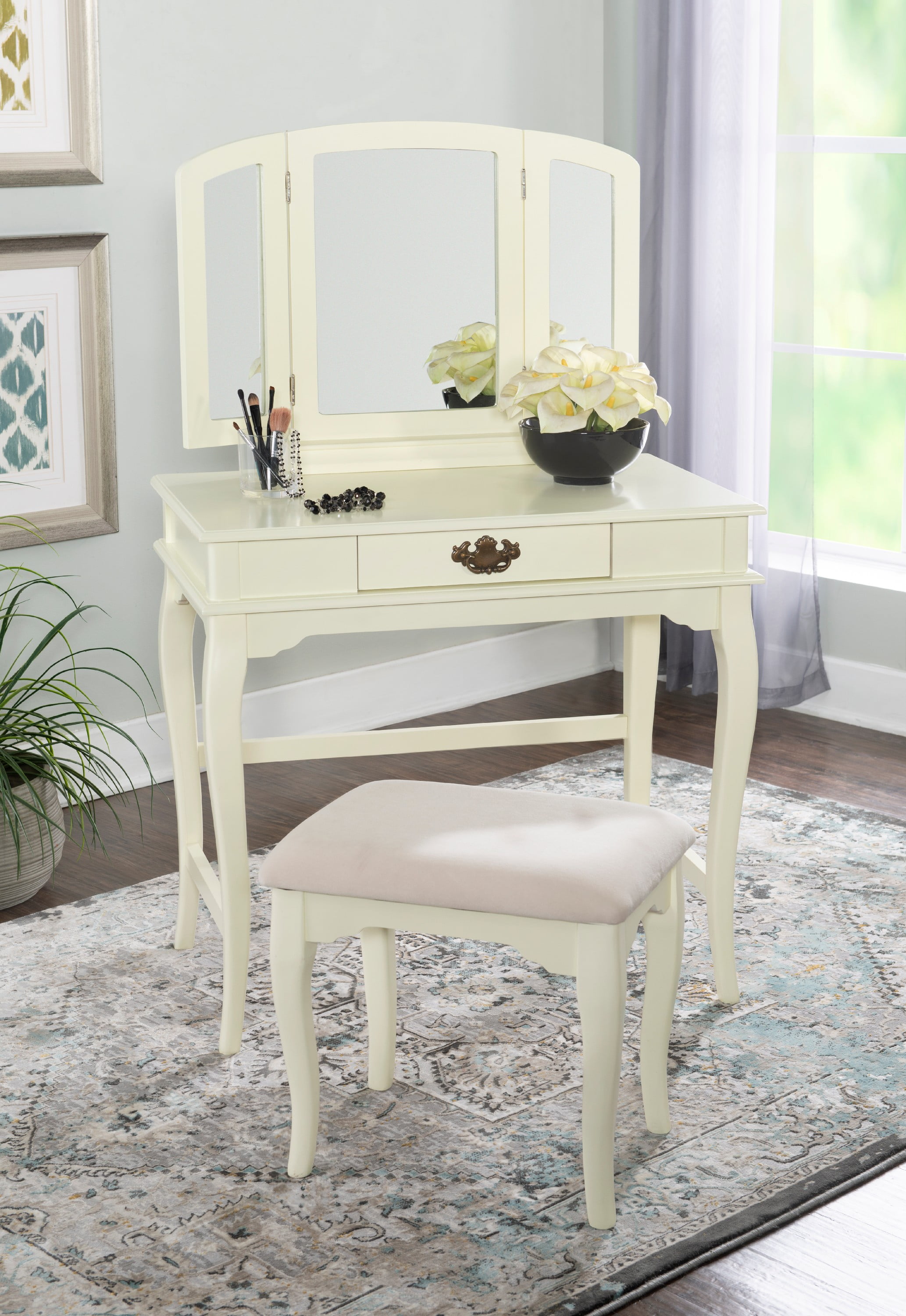 Linon Brinley Vanity Set - Off White - Walmart.com
