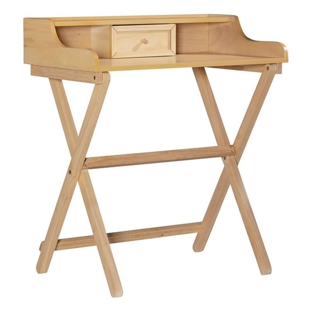 Linon Cade Wood Folding Desk with Small Drawer in Natural Brown Stain ...