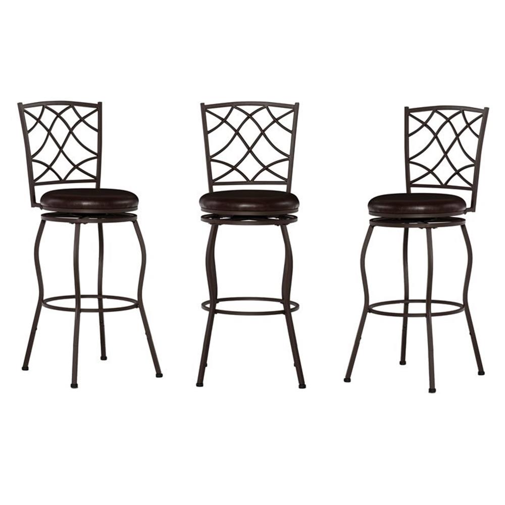 Linon Caroline Set of 3 Adjustable Metal Leg Stools Faux Leather Seats in Brown - Walmart.com