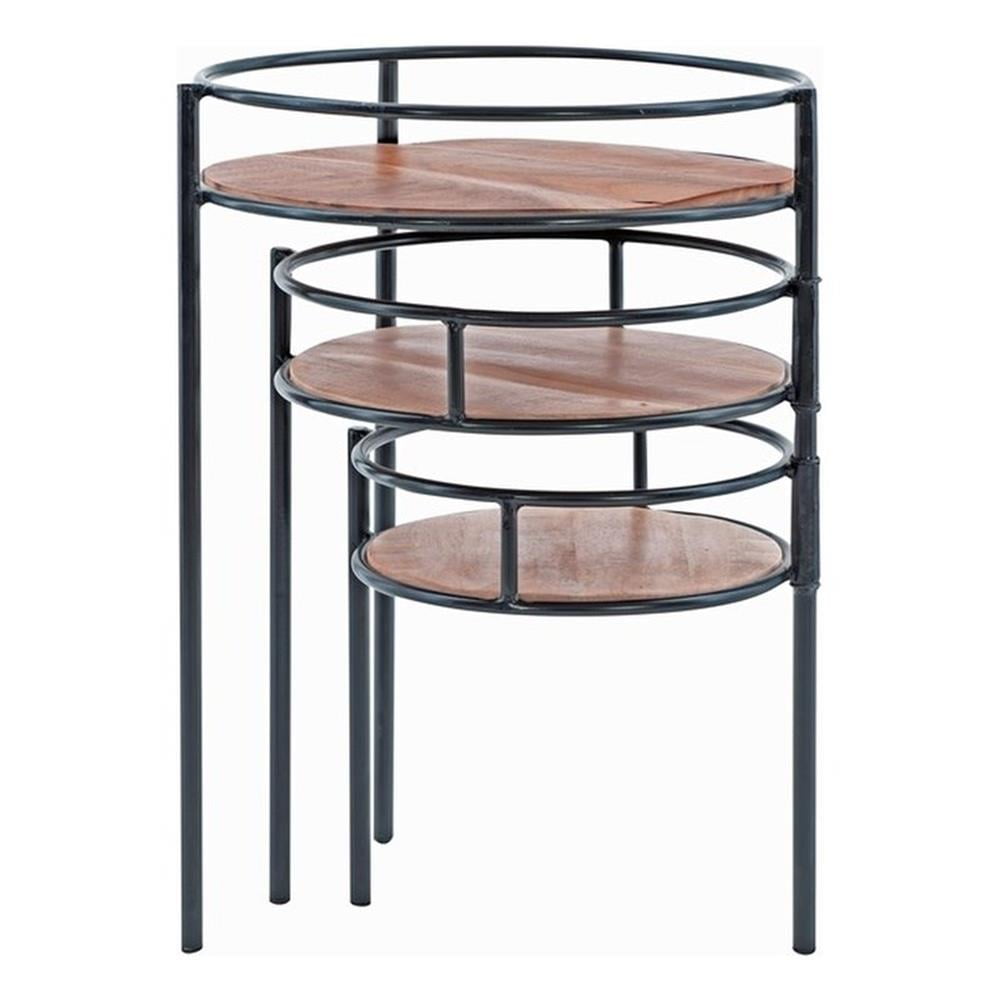Linon Carter Three Tiered Iron and Wood Side Table/Plant Stand in Black ...