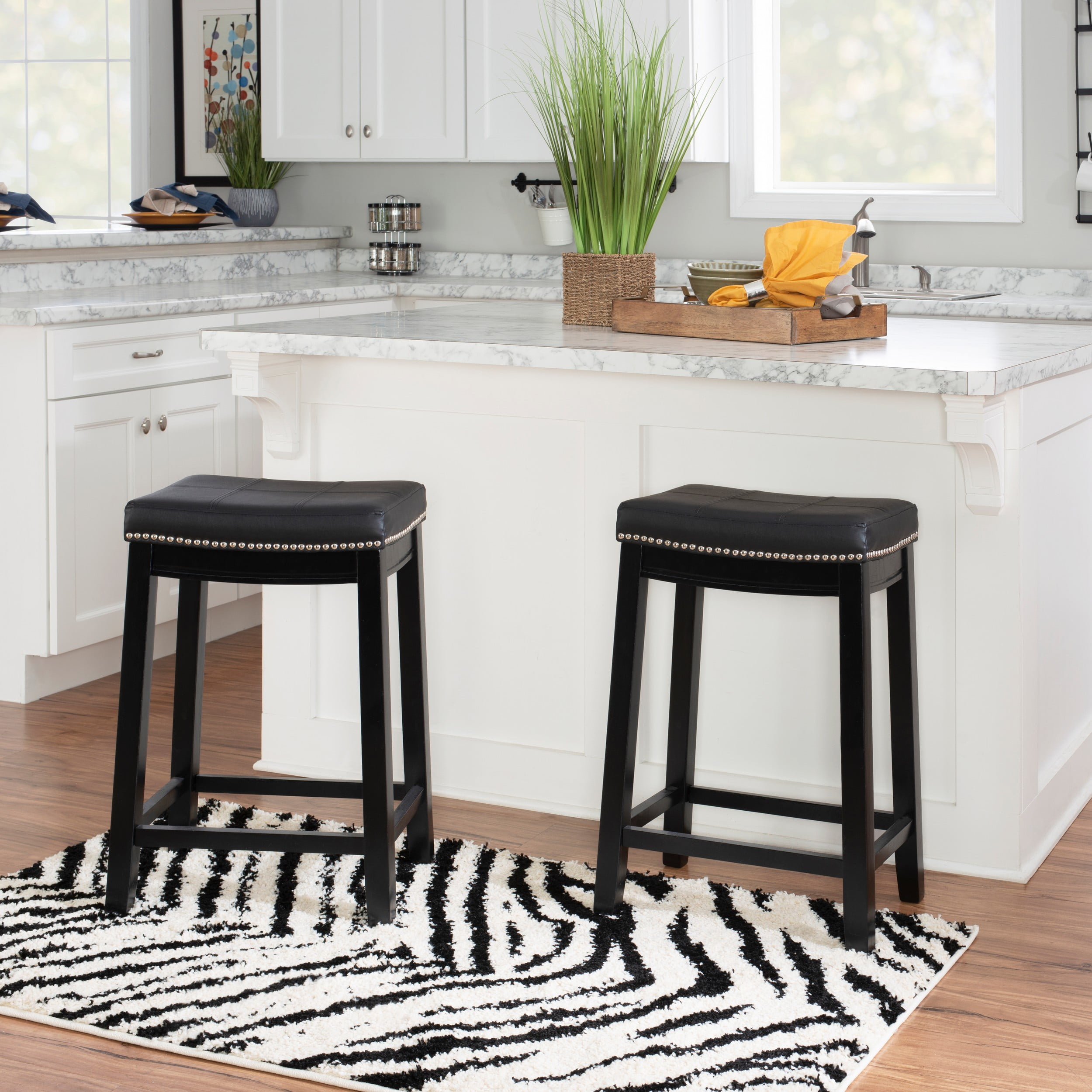 Linon Cessford 26" Backless Indoor Counter Stool, Black with Black Faux ...