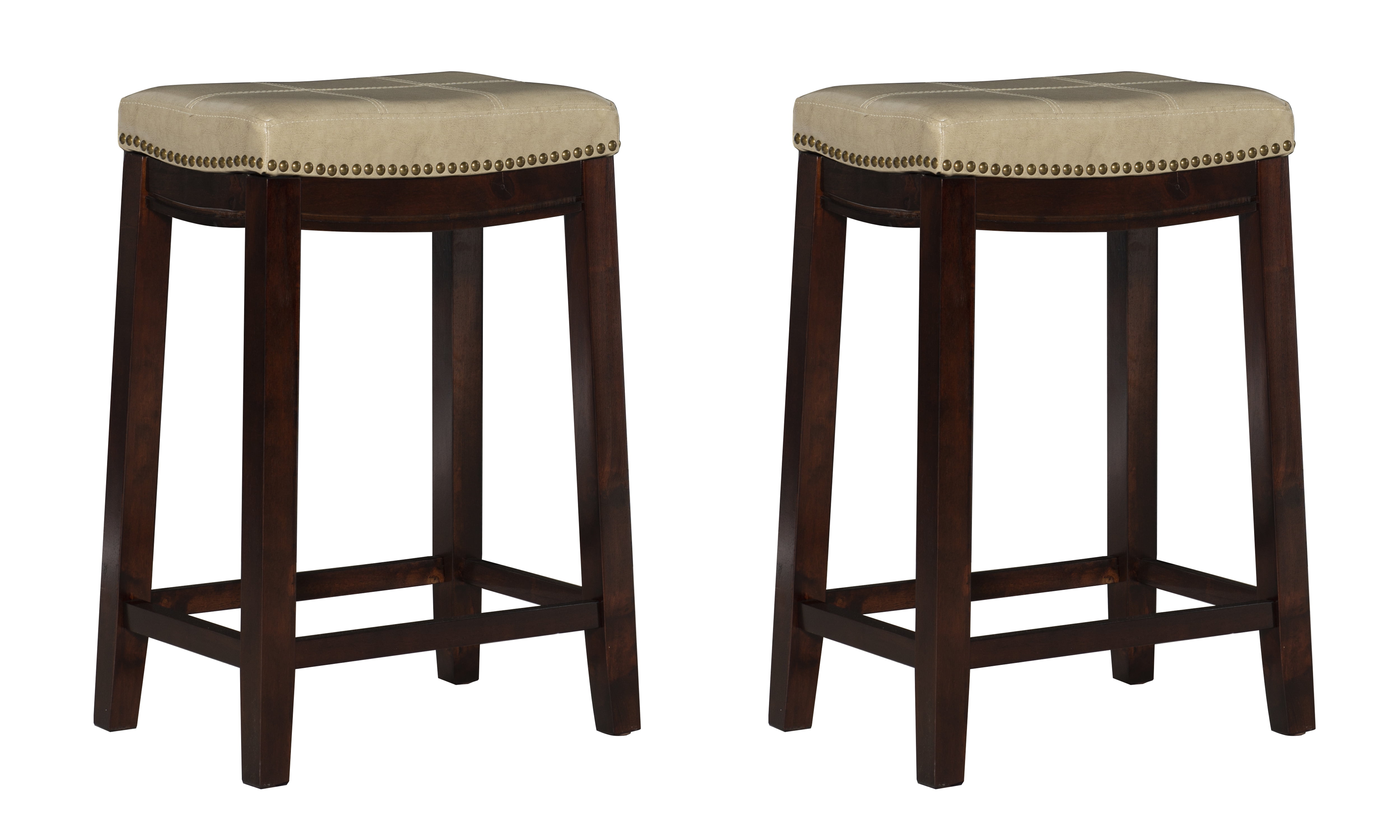Linon Cessford 26" Backless Indoor Counter Stool, Dark Brown with Beige Faux Leather, Includes 2 ...