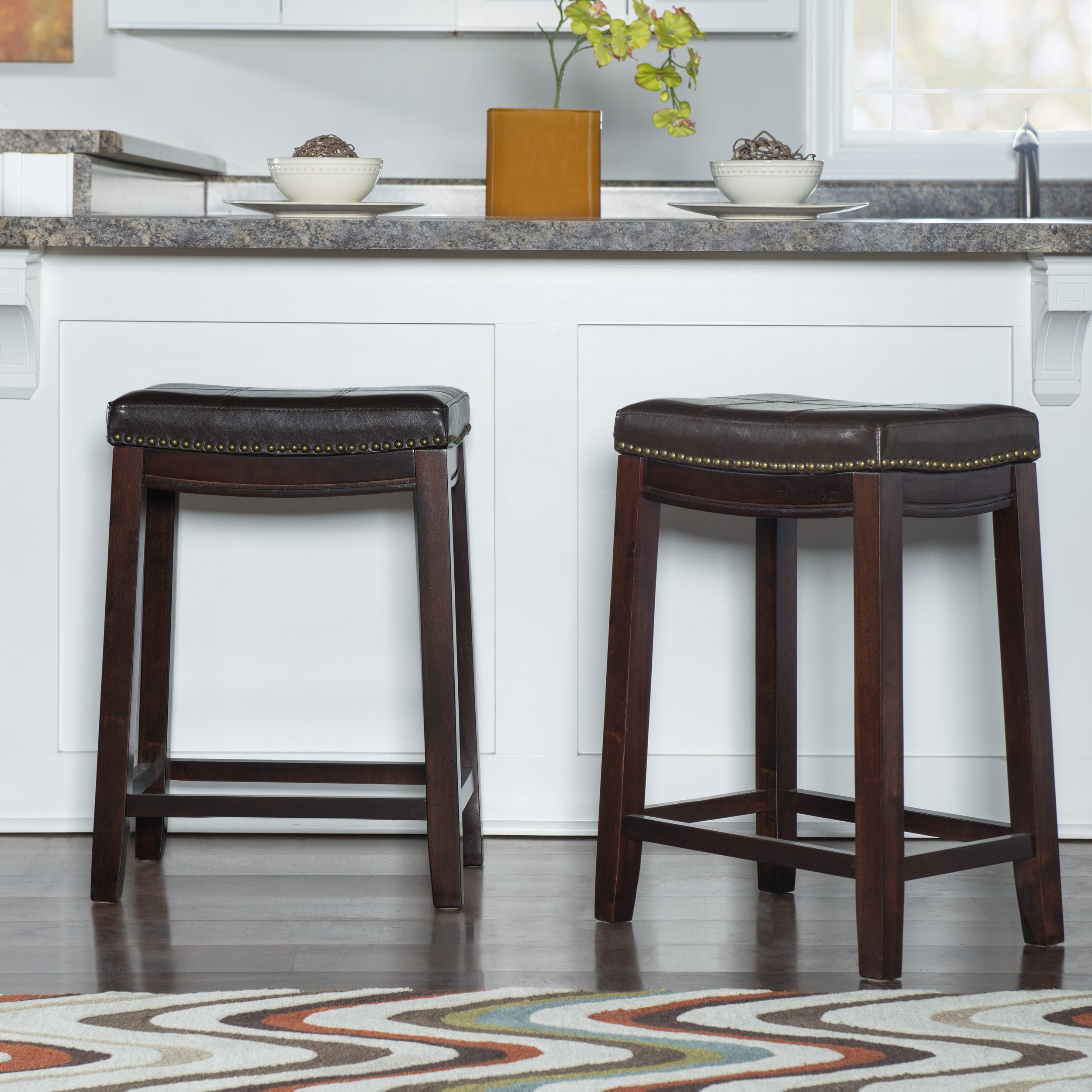 Linon Cessford 26" Backless Indoor Counter Stool, Dark Brown with Brown ...
