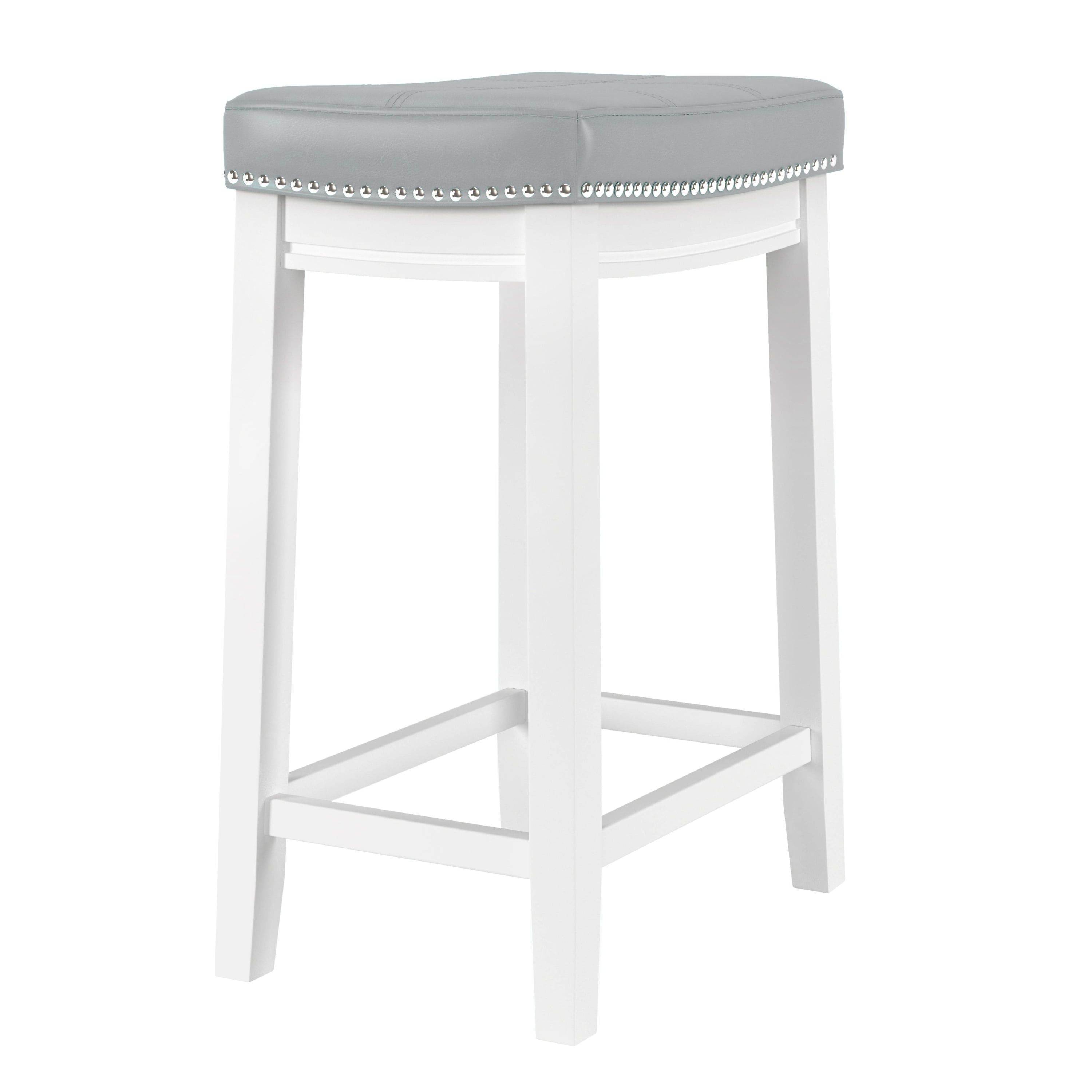 Linon 26 Inch Wooden Modern Bar Stool White with Grey Cushion for ...