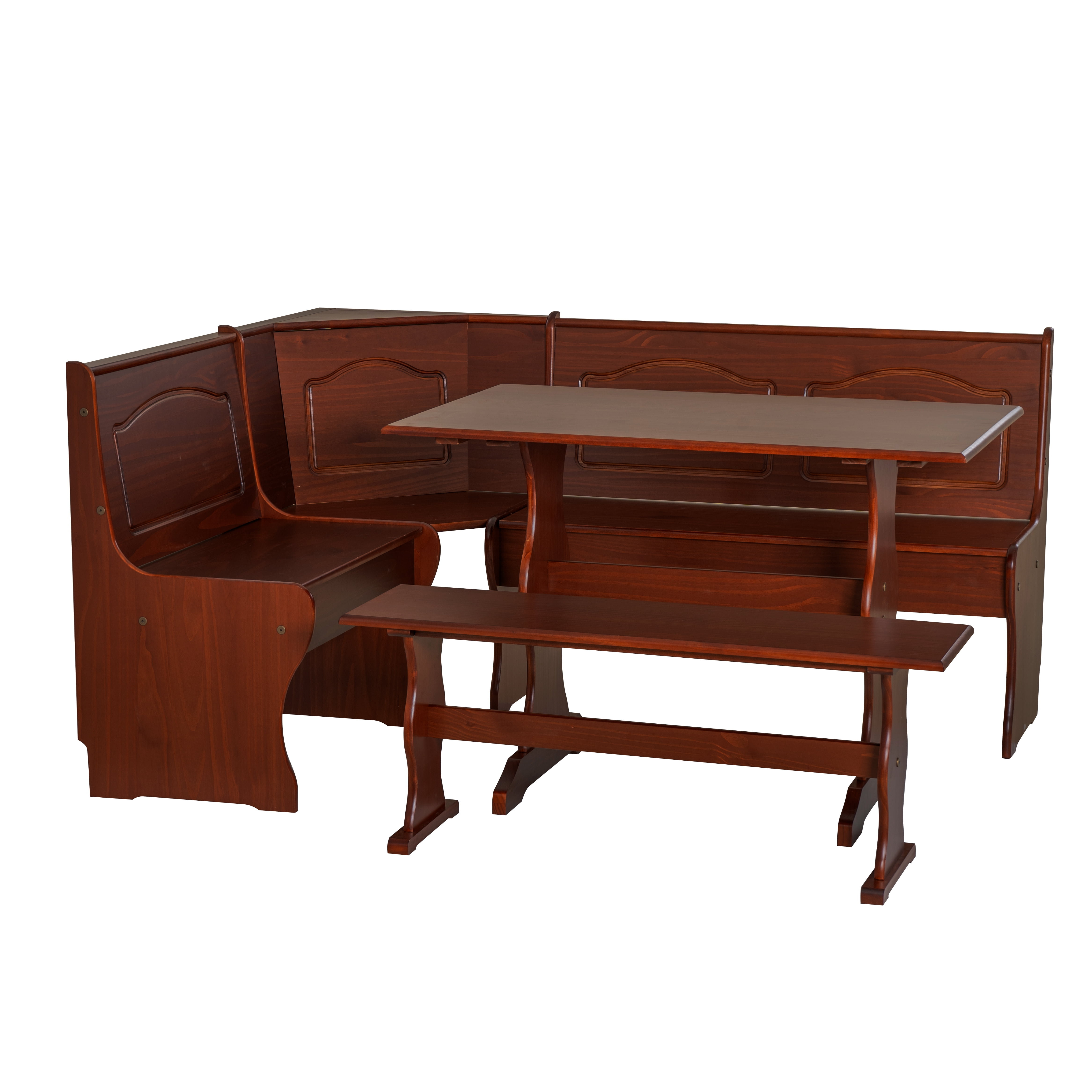 Linon, Farmhouse Corner Nook Kitchen Table Set Walnut Seats 5-6 ...