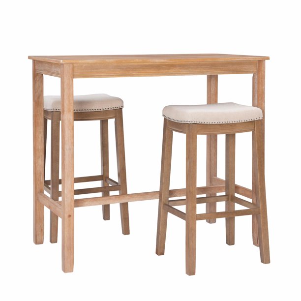 Linon Claridge 3-Piece Bar Height Tavern Set - Black/Black Faux Leather ...