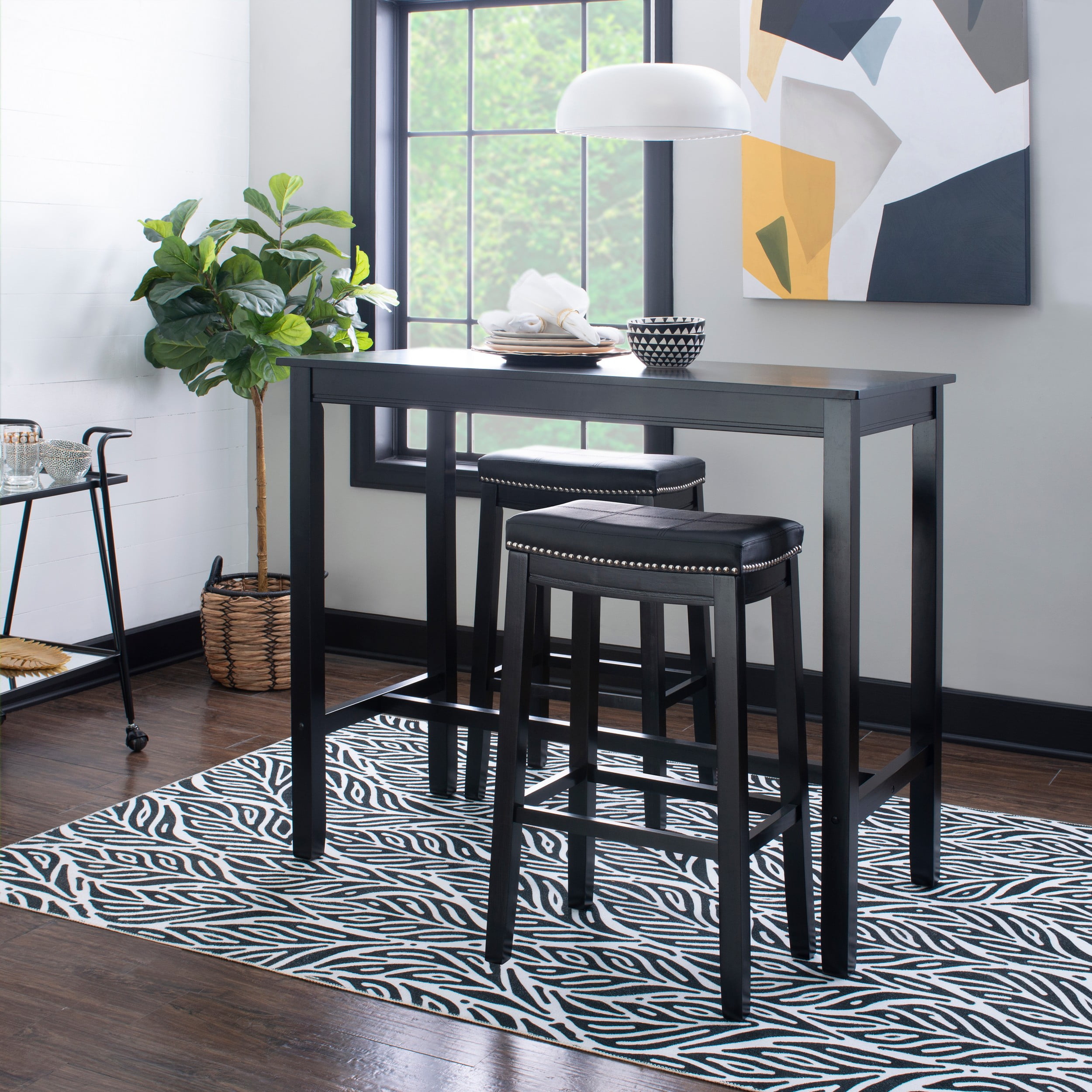 Linon Claridge 3-Piece Bar Height Tavern Set, Black with Black Faux ...