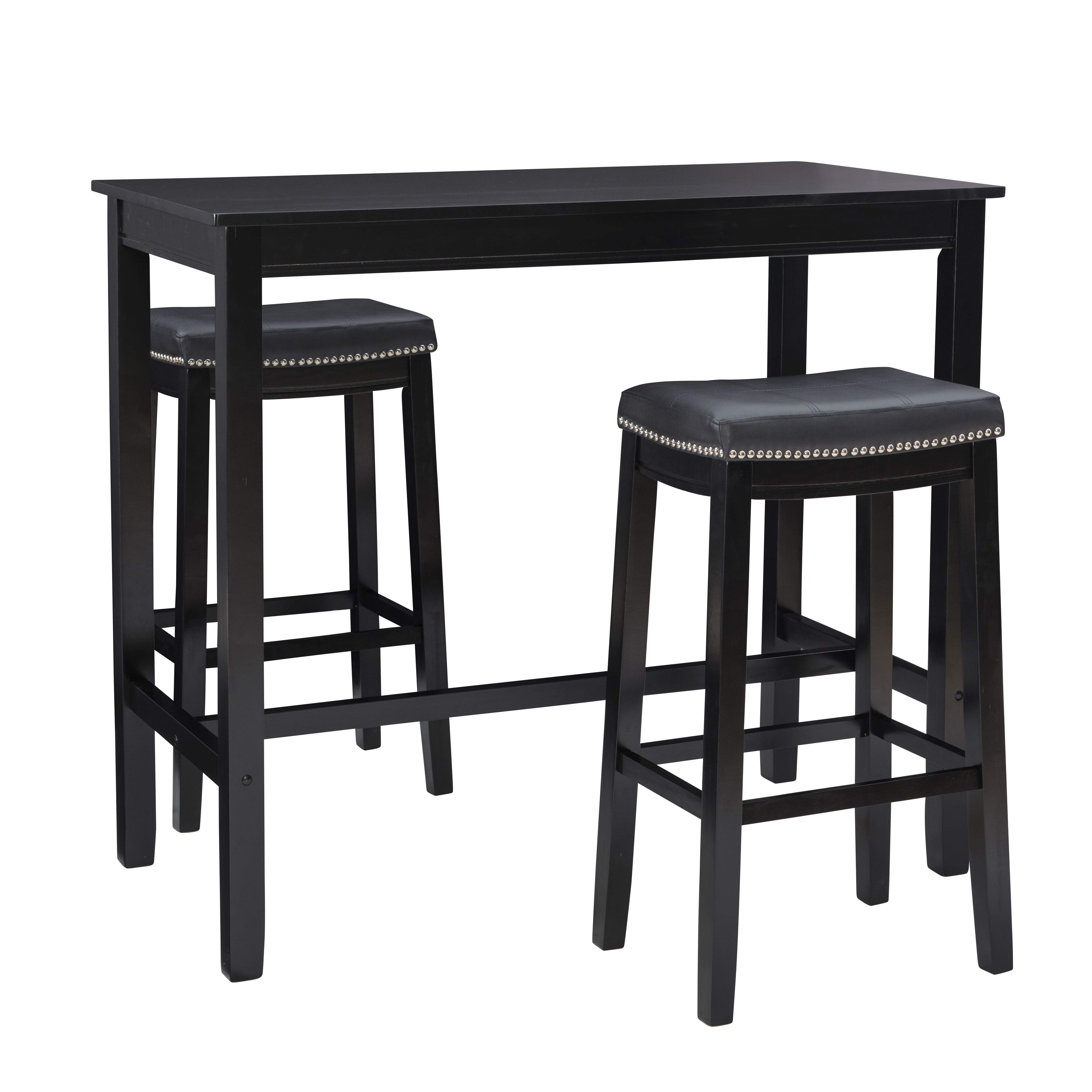 Linon Claridge 3-Piece Bar Height Tavern Set, Black with Black Faux ...