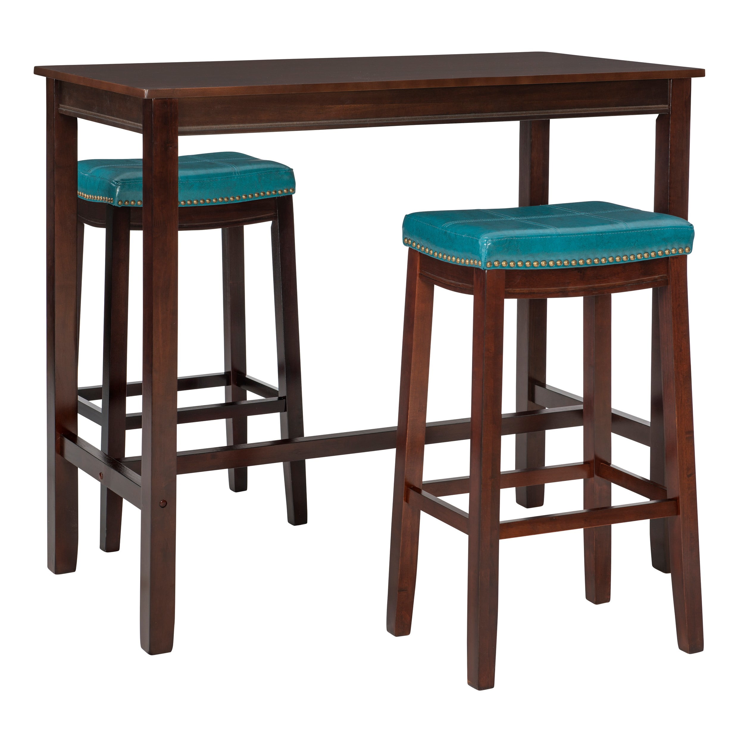 Linon Claridge 3-Piece Bar Height Tavern Set, Brown/Blue Faux Leather ...