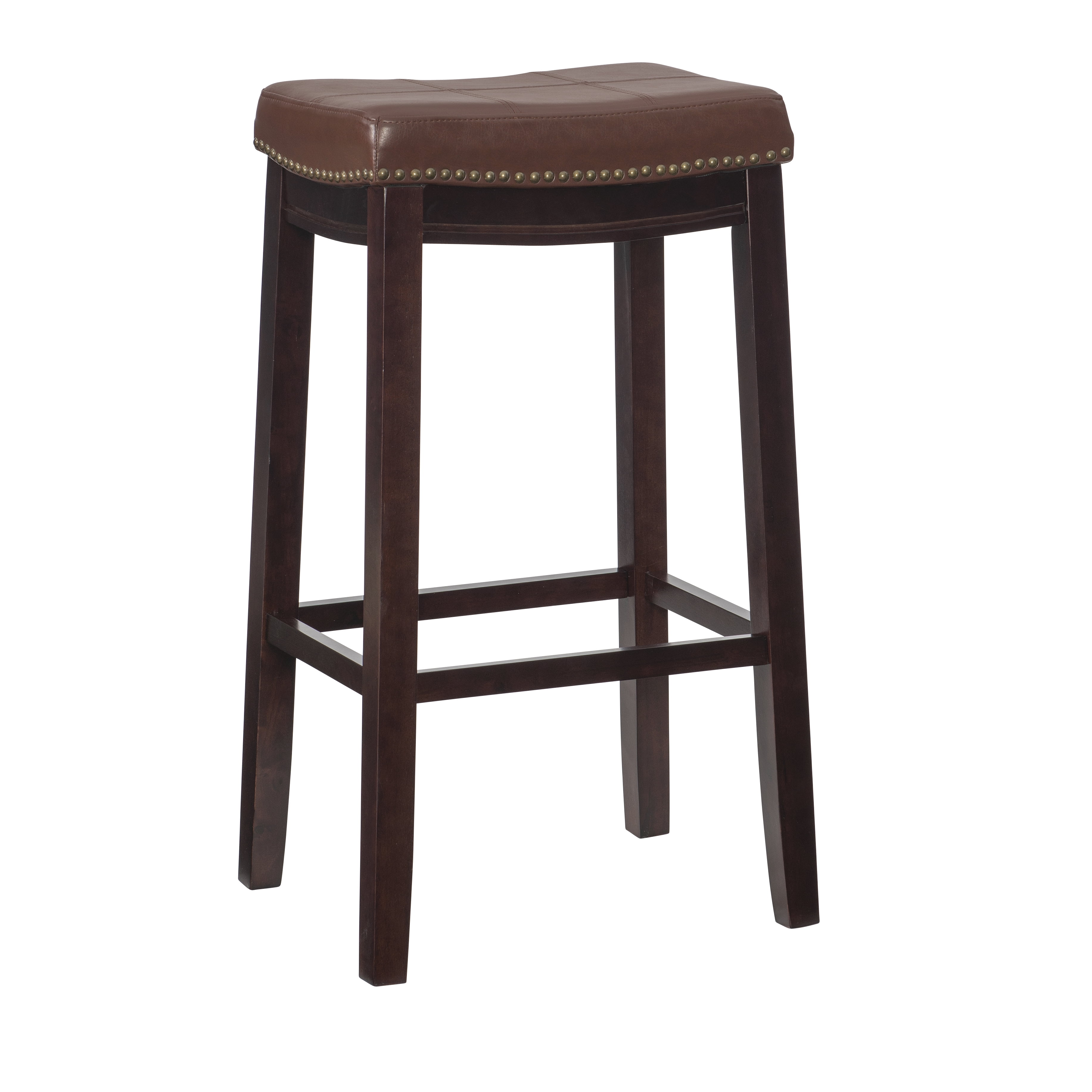Linon Claridge 32.25" Backless Wood Bar Stool, Dark Brown/Cognac Faux ...