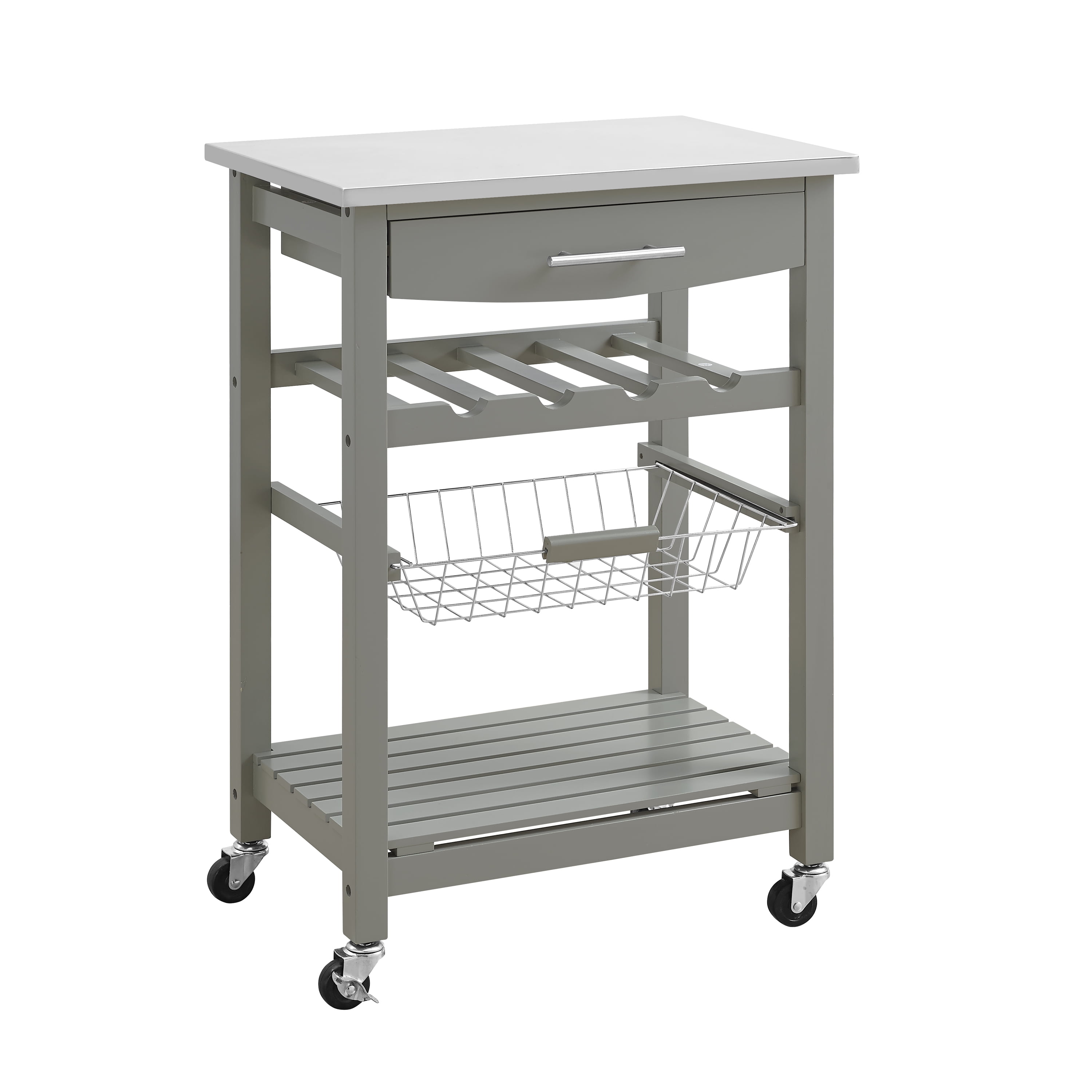 Linon Clarke 4-Tier Mobile Serving Cart with Stainless Steel Top, 22.75 ...
