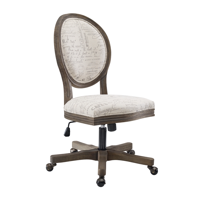Linon Corden Script Wood Upholstered Office Chair with Desk Wheels in ...