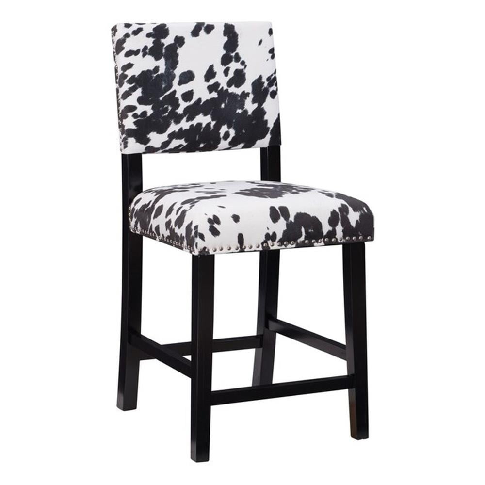 Linon Corey 24" Cow Print Counter Stool with Silver Nailheads in Black ...