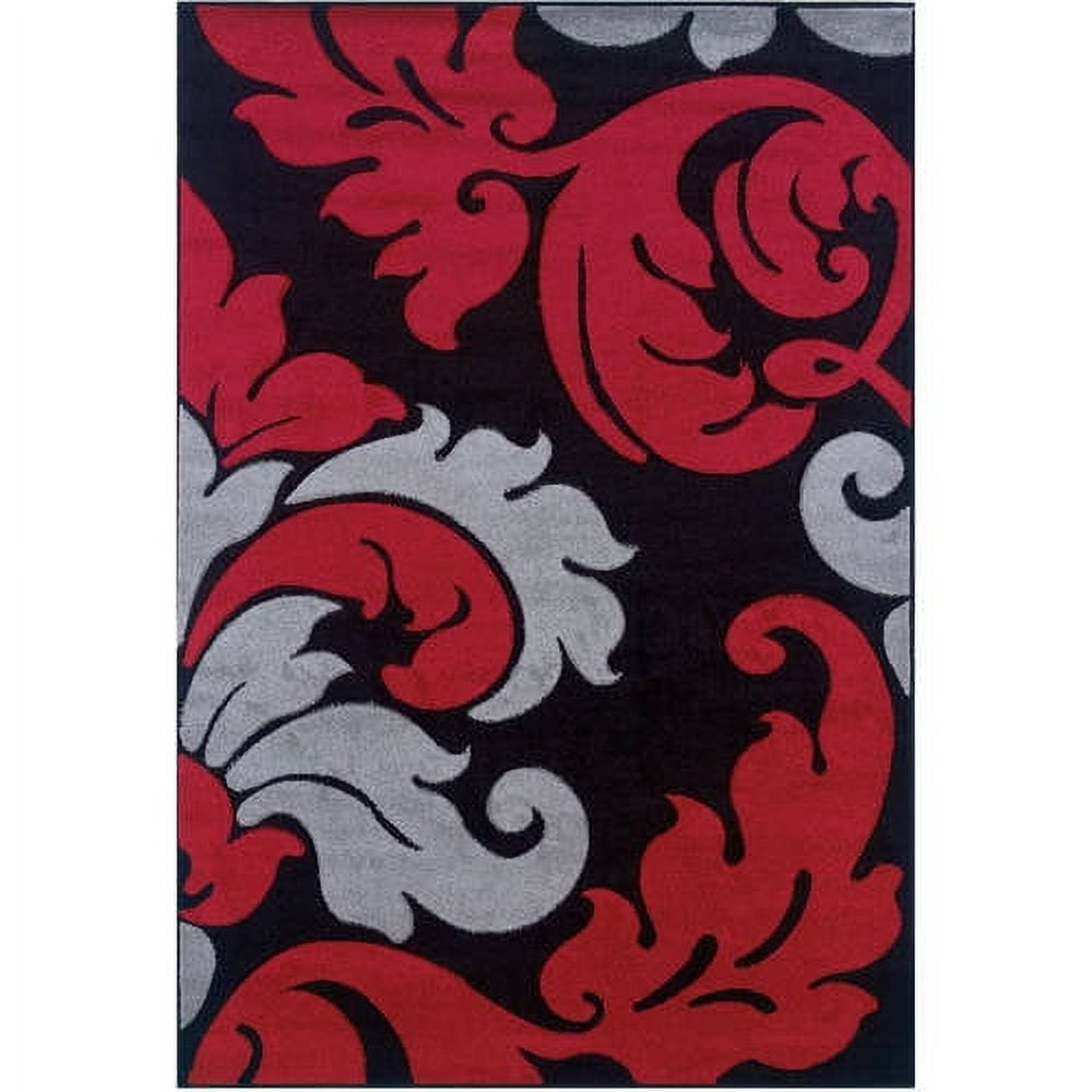 Linon Corfu Damask Frieze Yarn Pile 5'x7'7" Area Rug in Black & Red ...