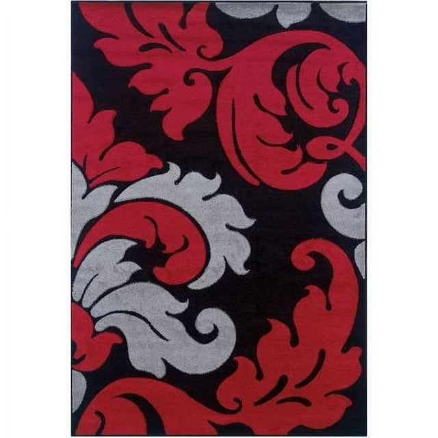 Linon Corfu Damask Frieze Yarn Pile 5'x7'7" Area Rug in Black & Red ...