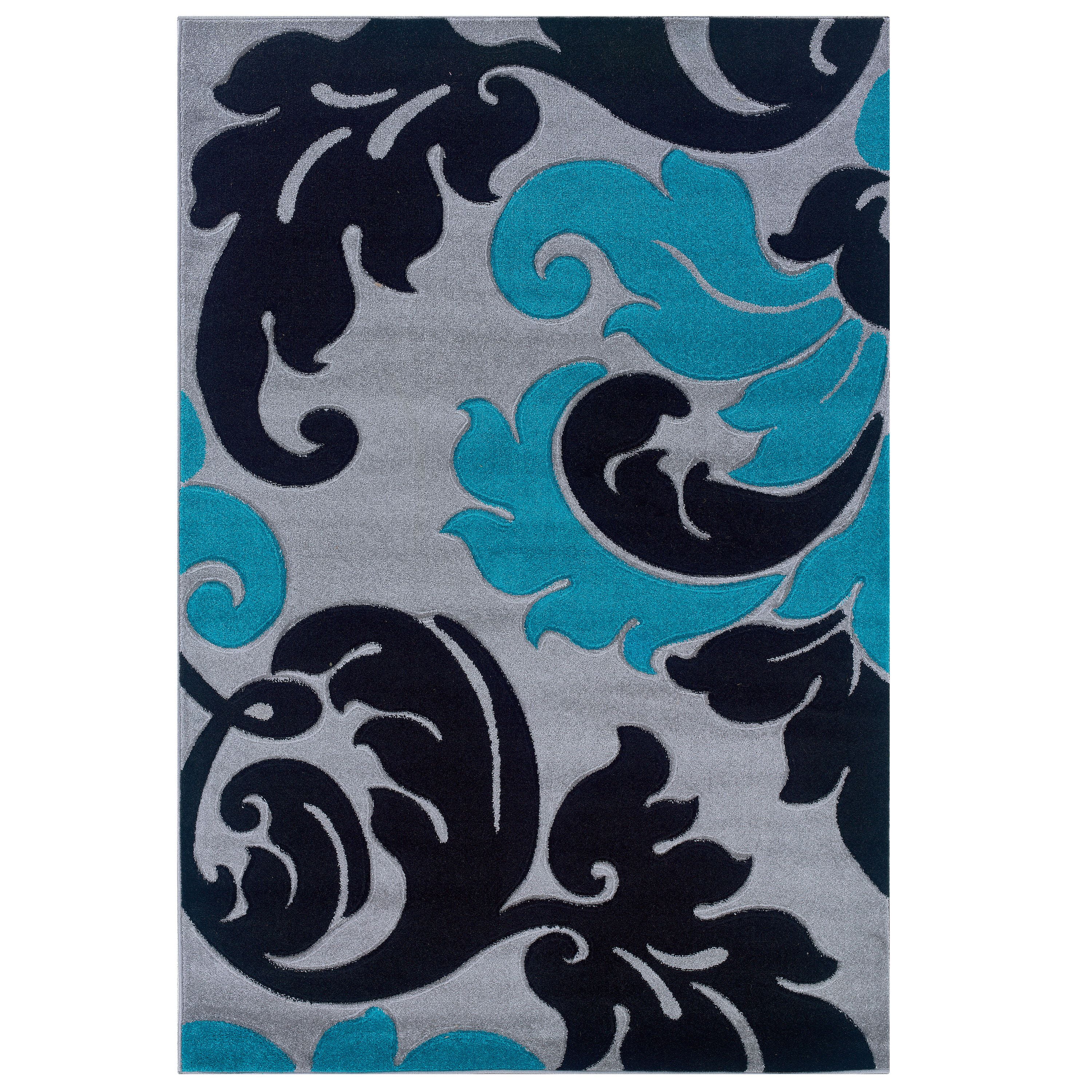 Linon Corfu Damask Frieze Yarn Pile 5'x7'7" Area Rug in Grey ...