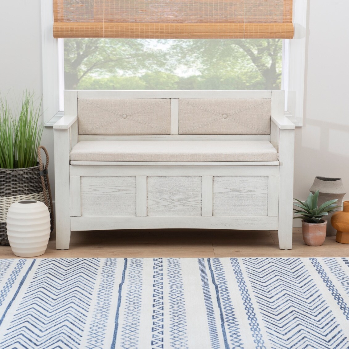 Linon Dahlia Wood Flip Top Storage Entryway Bench Smokey White/Beige ...