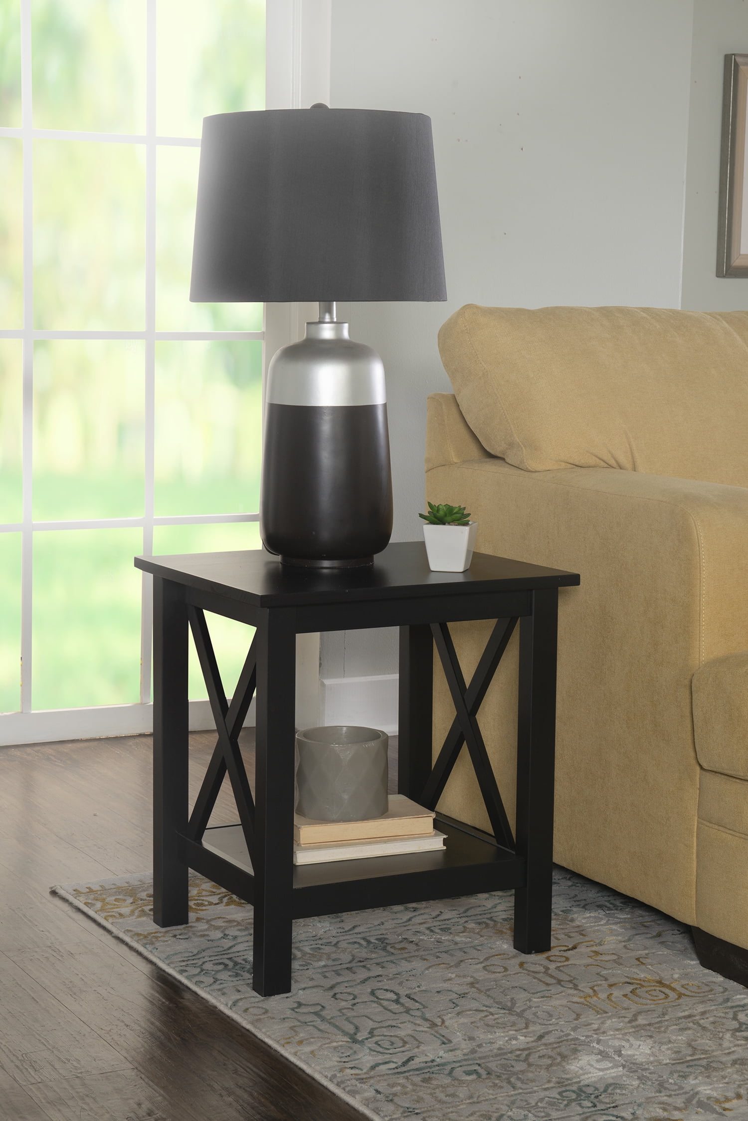 Linon Davis Indoor End Table with Shelf, 22" Tall, Black - Walmart.com