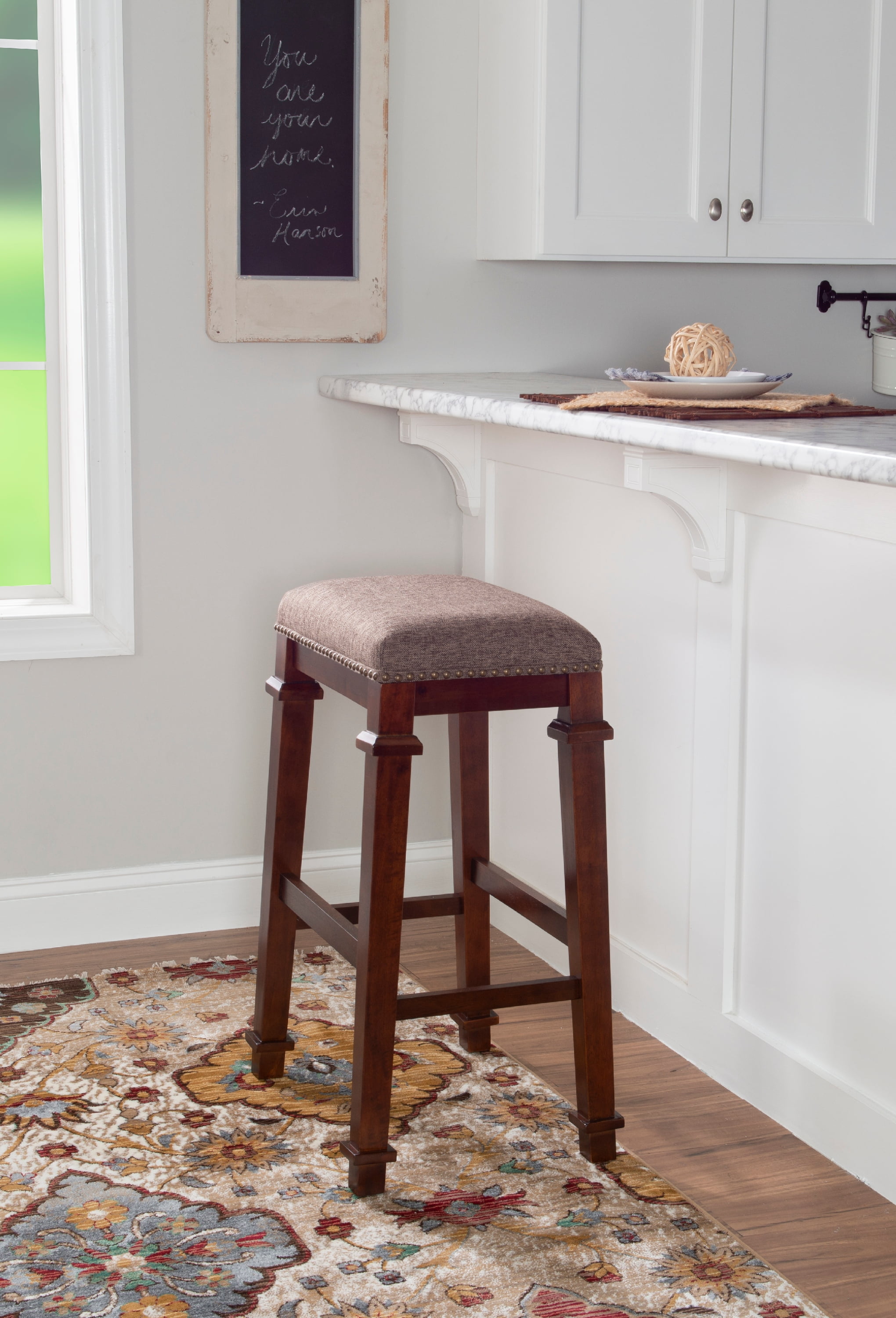 Linon Delimon 31" Backless Bar Stool, Walnut/Brown Tweed - Walmart.com