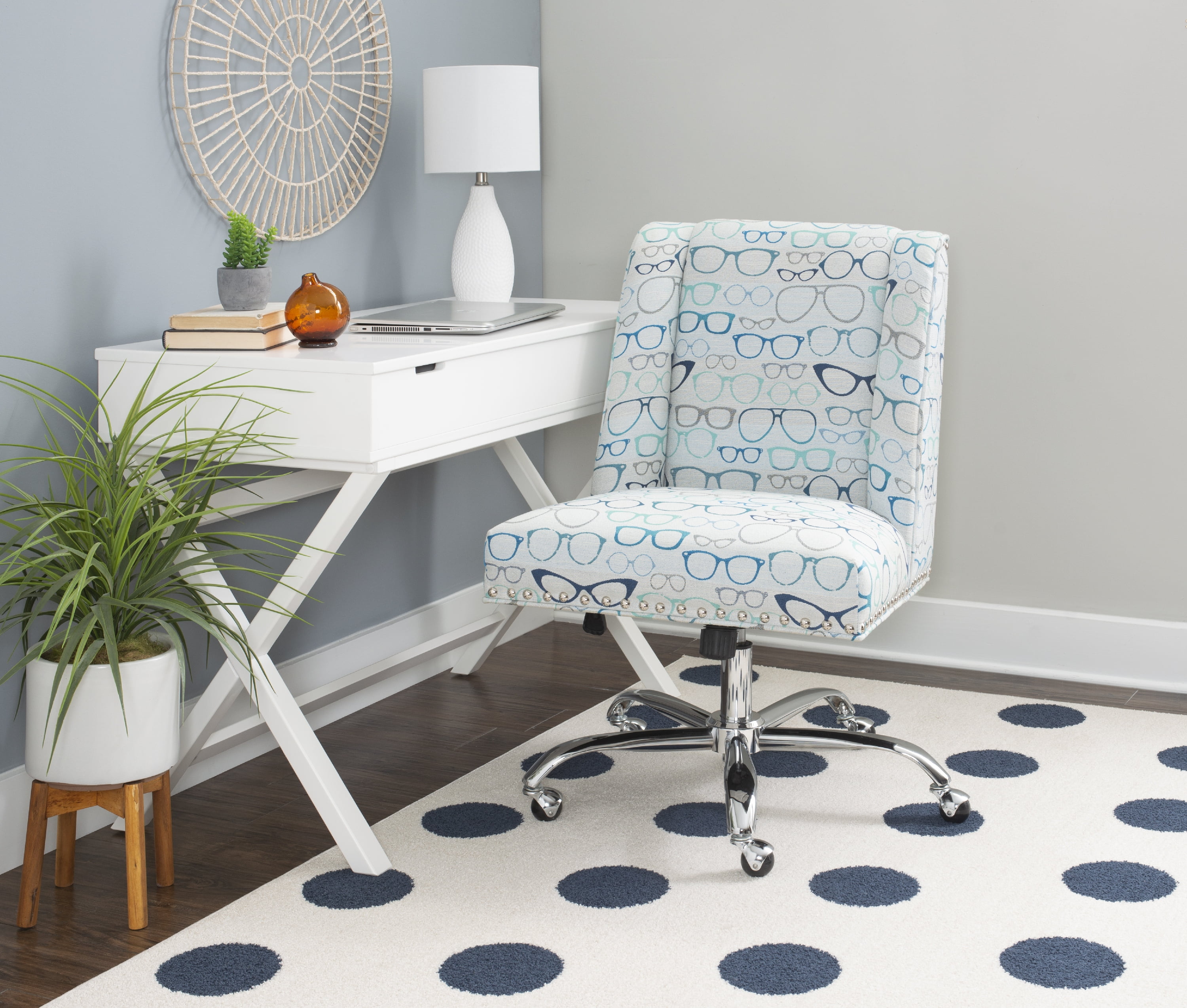 Linon Draper Upholstered Swivel Office Chair with Desk Wheels, Fabric ...