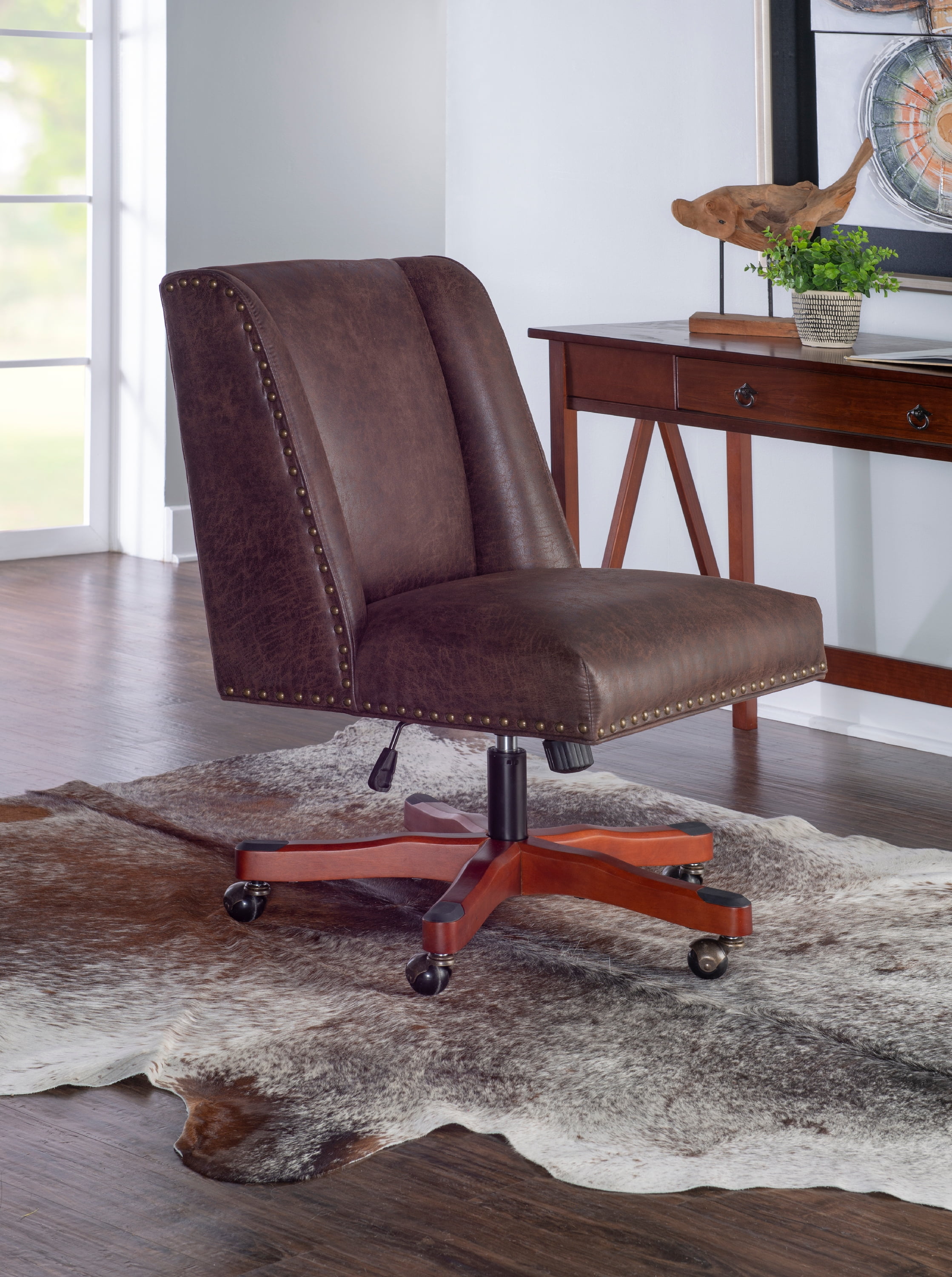 Linon Draper Faux Leather High Back Swivel Task Chair, Brown - Walmart.com