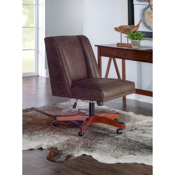 Linon Draper Faux Leather High Back Swivel Task Chair, Brown - Walmart.com