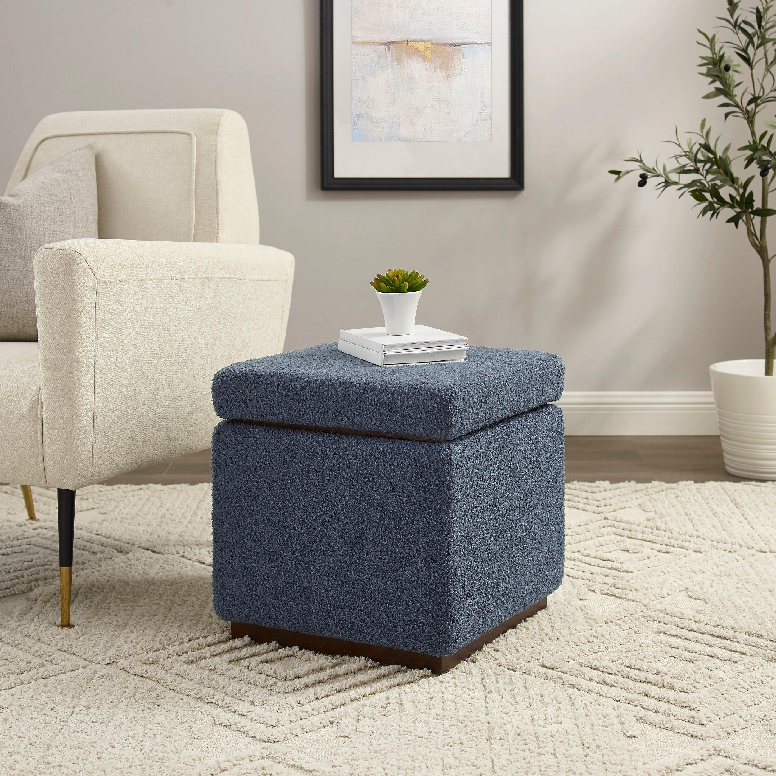Linon Elta Square Storage Ottoman, Dark Gray Sherpa - Walmart.com