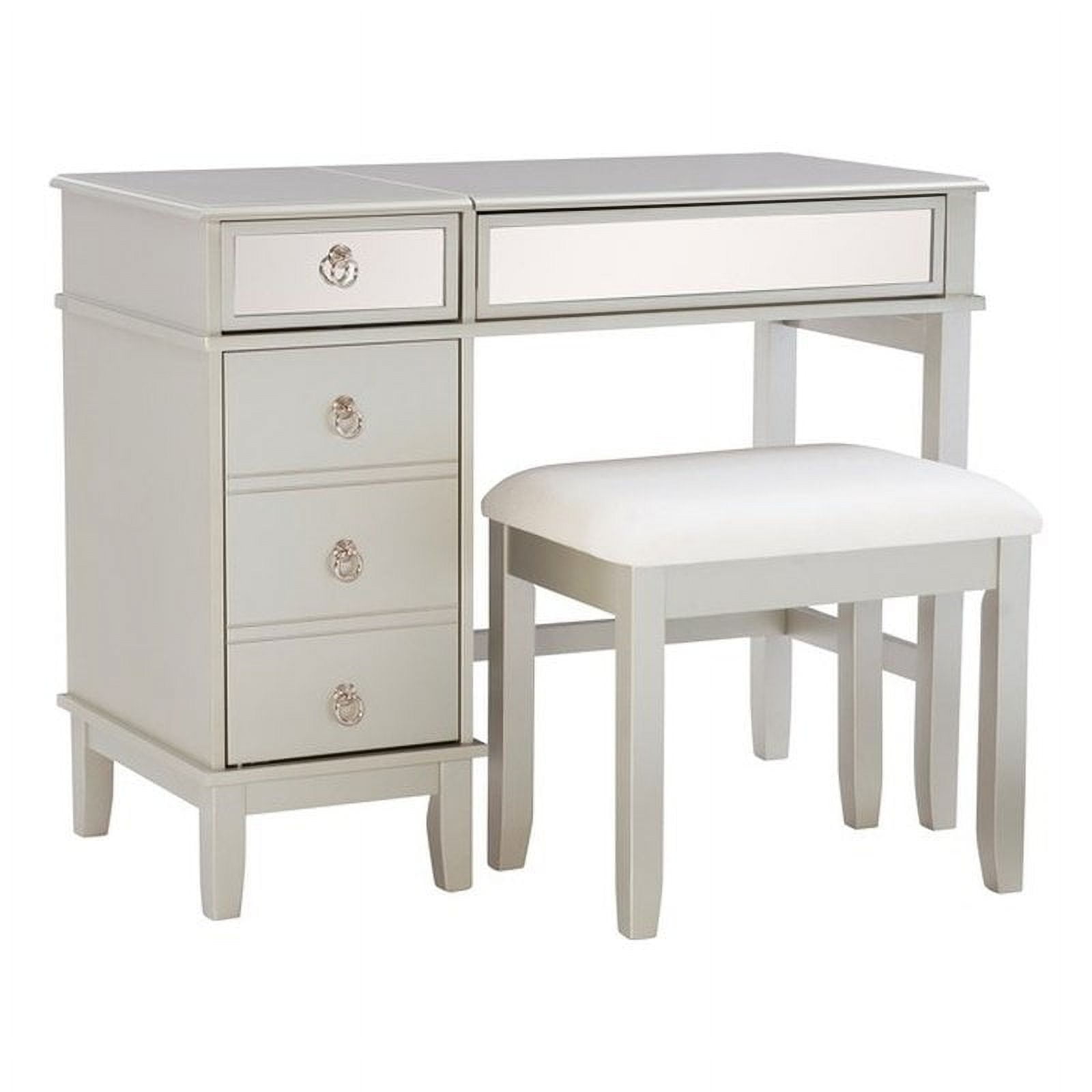 Linon Eva Wood and Mirrored Vanity Set in Silver - Walmart.com
