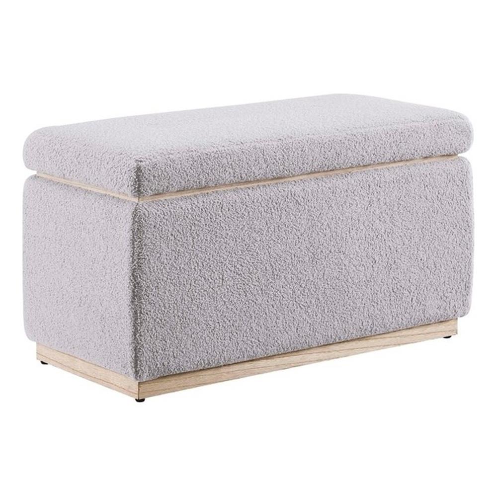 Linon Hawn Rectangle Storage Ottoman Natural Wood Trim in Soft Grey ...