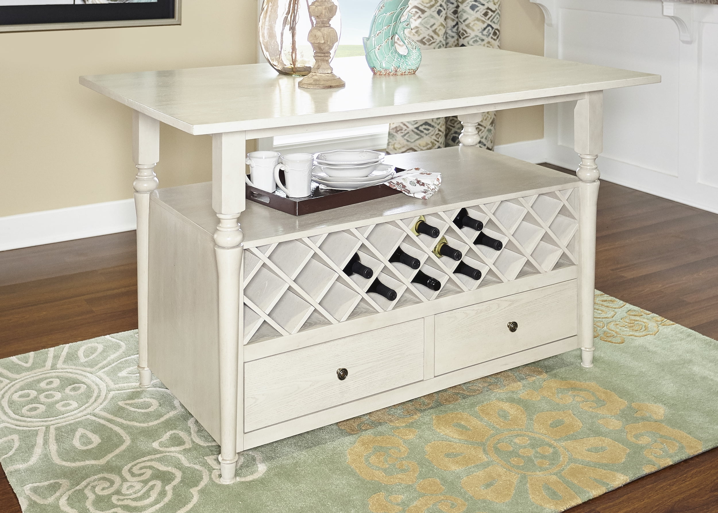 Hayes Farmhouse Kitchen Island Table with 22 Bottle Wine Storage in ...