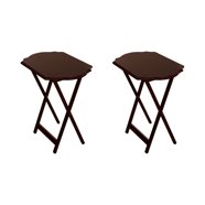 PJ Wood Folding TV Tray Tables with Storage Rack, Natural, 5 Piece Set ...