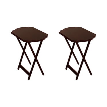 PJ Wood Folding TV Tray Tables with Storage Rack, Natural, 5 Piece Set ...