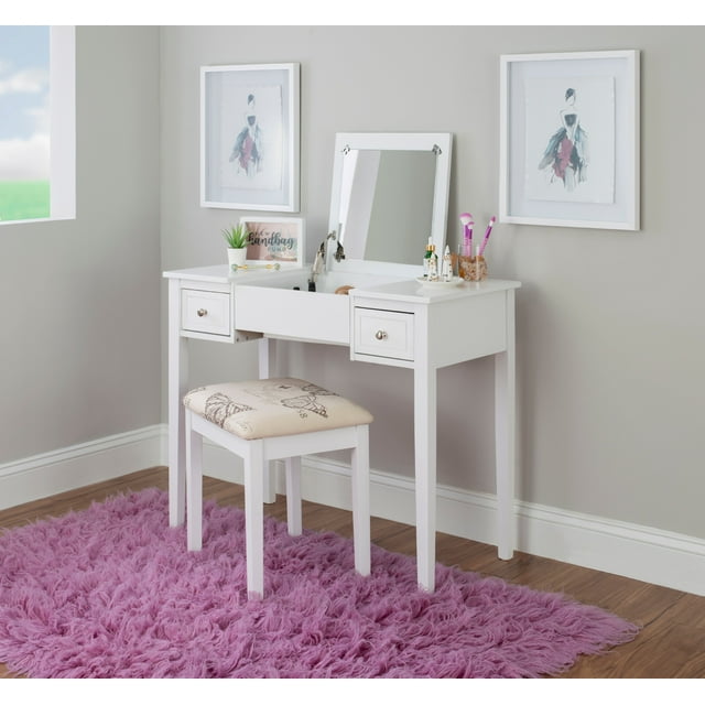 Linon Home Furniture Butterfly Vanity Set, Flip Top Mirror and Stool ...