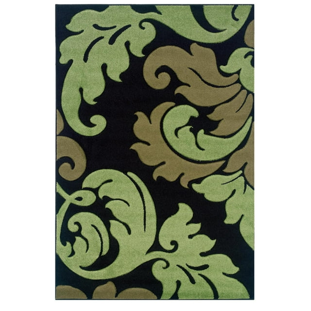 Linon Home Décor Corfu Area Rug Collection, Black and Green, 5' x 7.7 ...