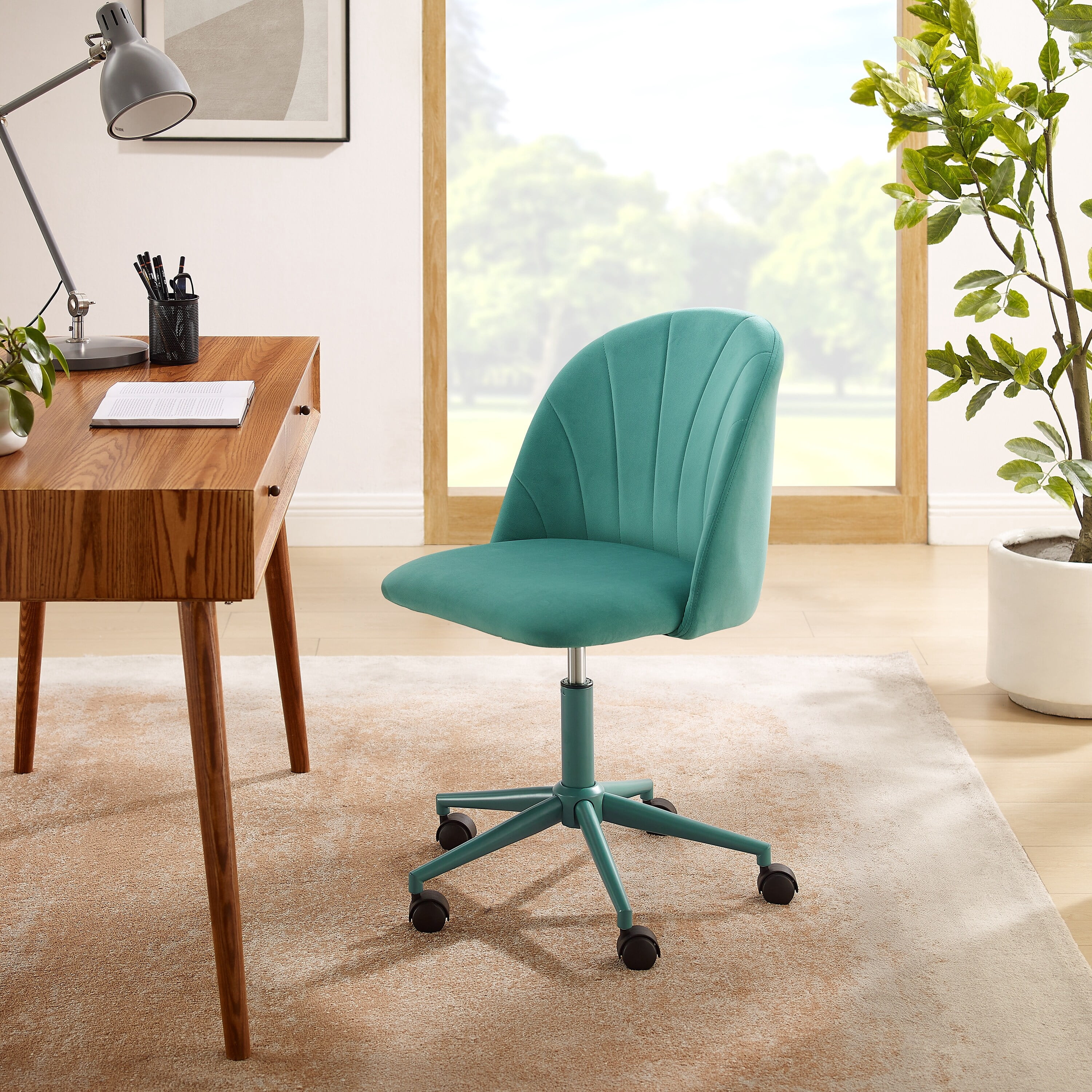 Linon Home Decor Aubrie Velvet Curved Swivel Desk Chair Aqua - Walmart.com