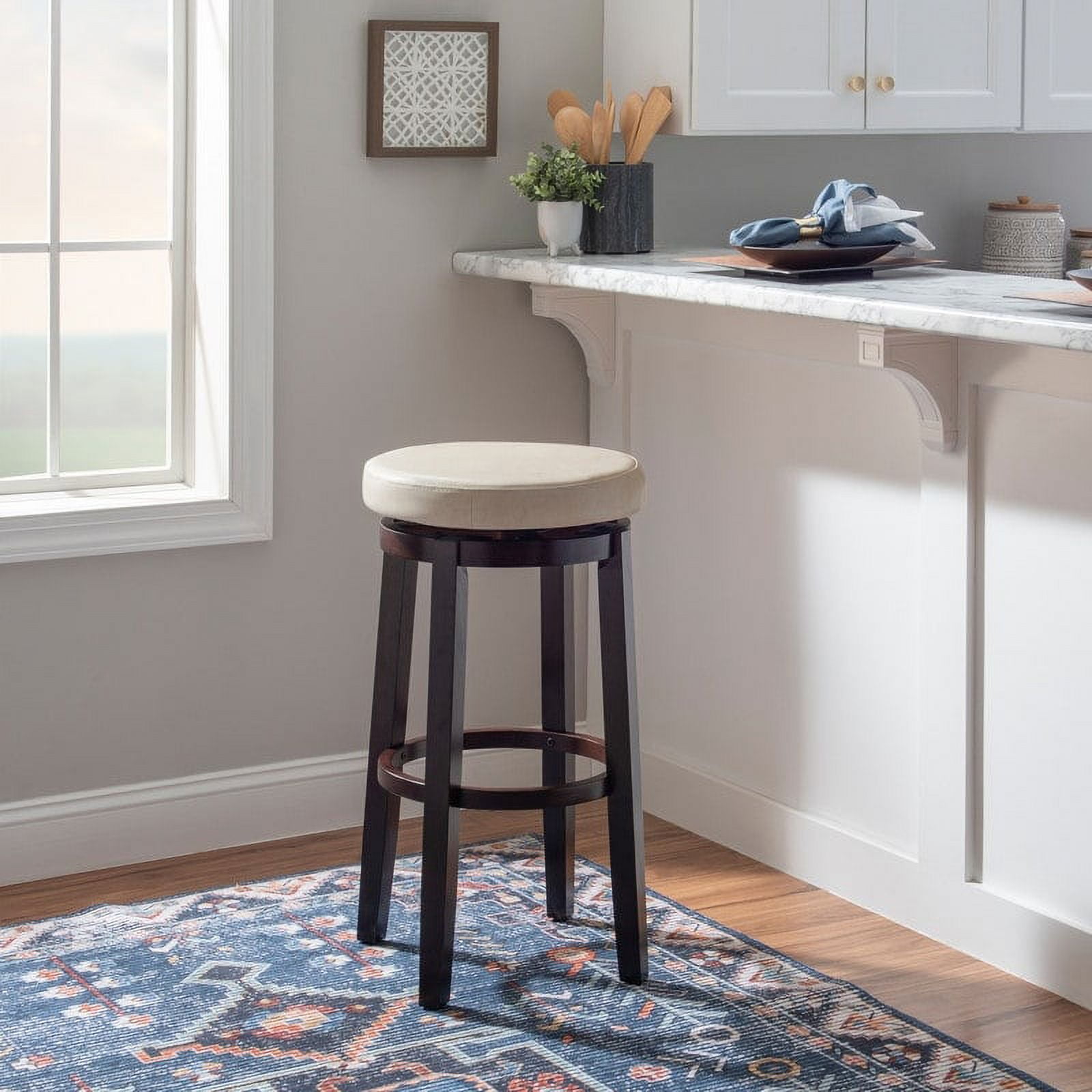 Linon Home Decor Bennery Rice Faux Leather Backless Swivel Bar Stool ...