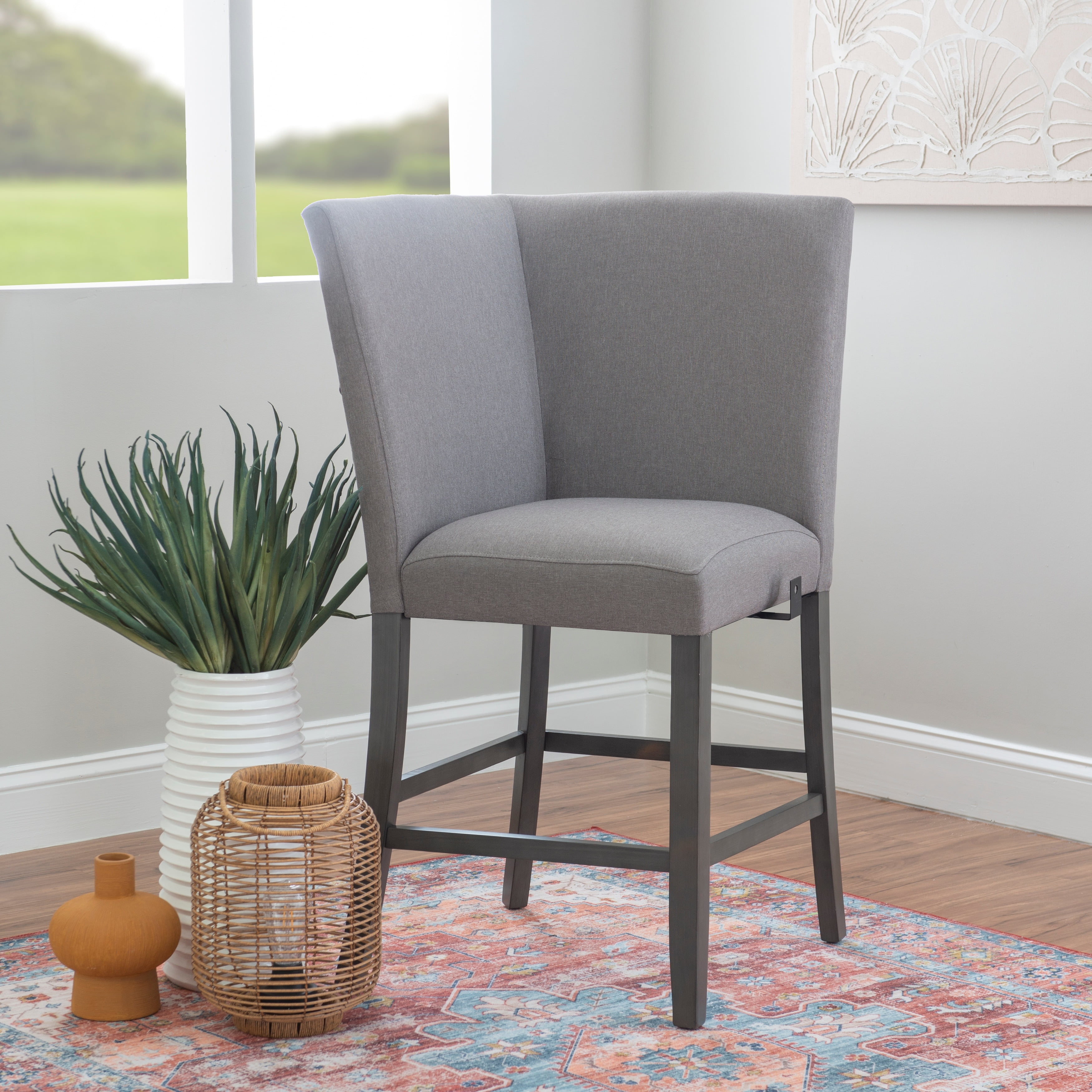 Linon Home Decor Giacomo Grey Upholstered 24.5-Inch Corner Counter Seat ...