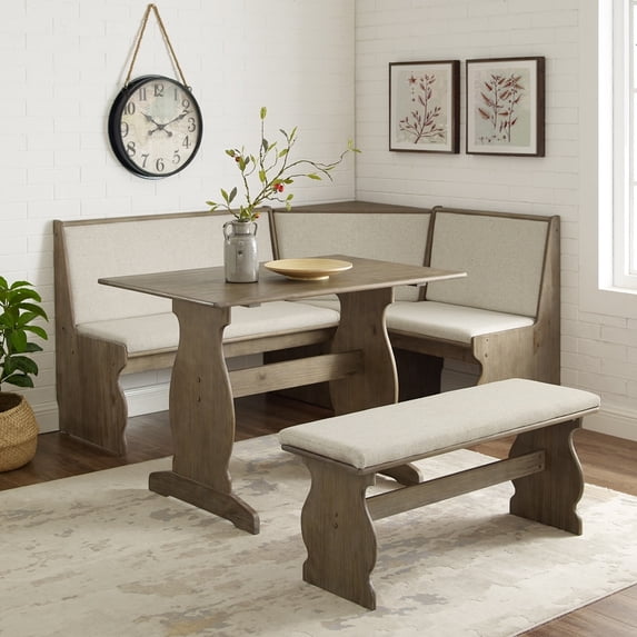 Linon Hannah 3-Piece Breakfast Nook Dining Set, Farmhouse Style, Corner ...