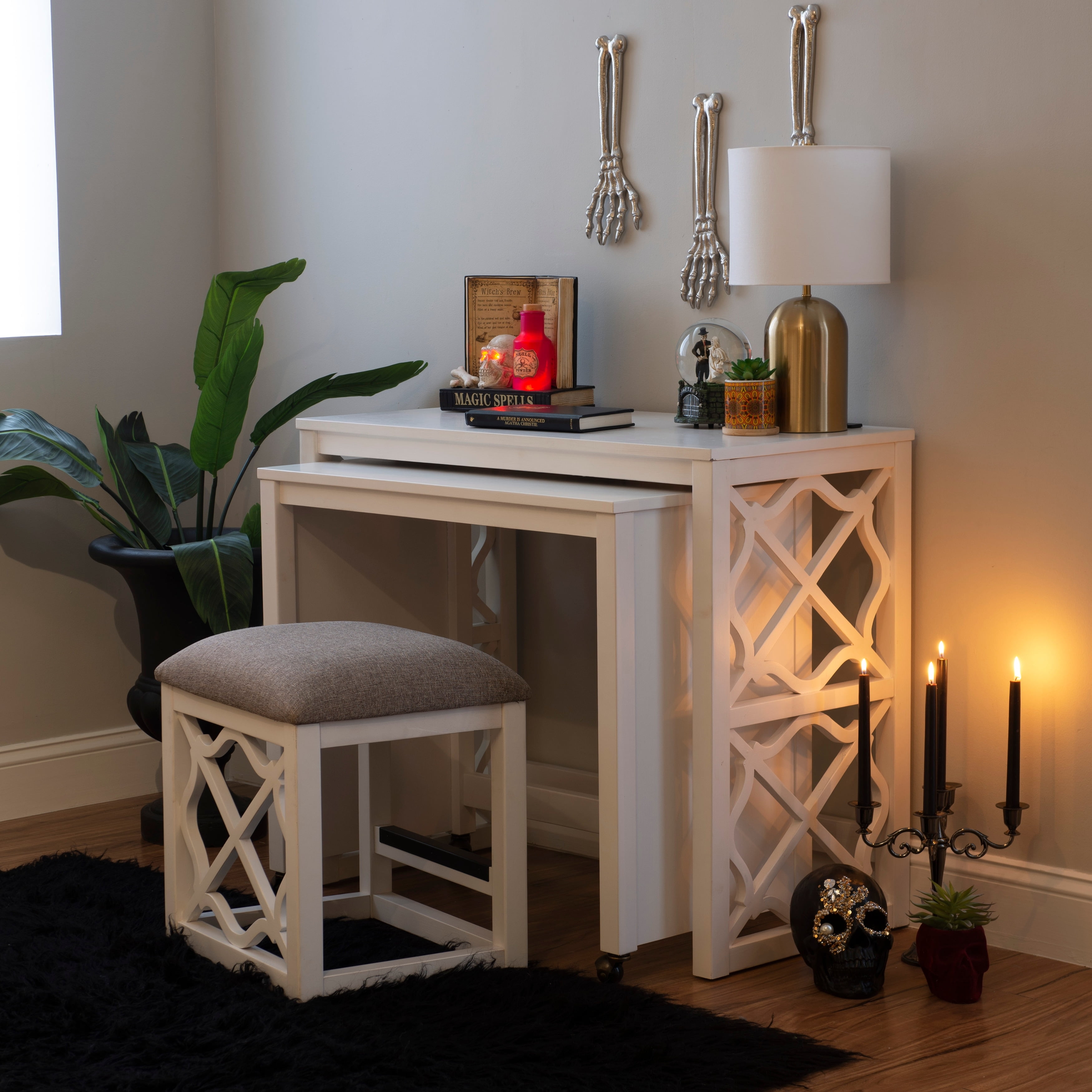 Linon Home Decor Nichols White Wodden Nesting Rolling Desk and Stool ...