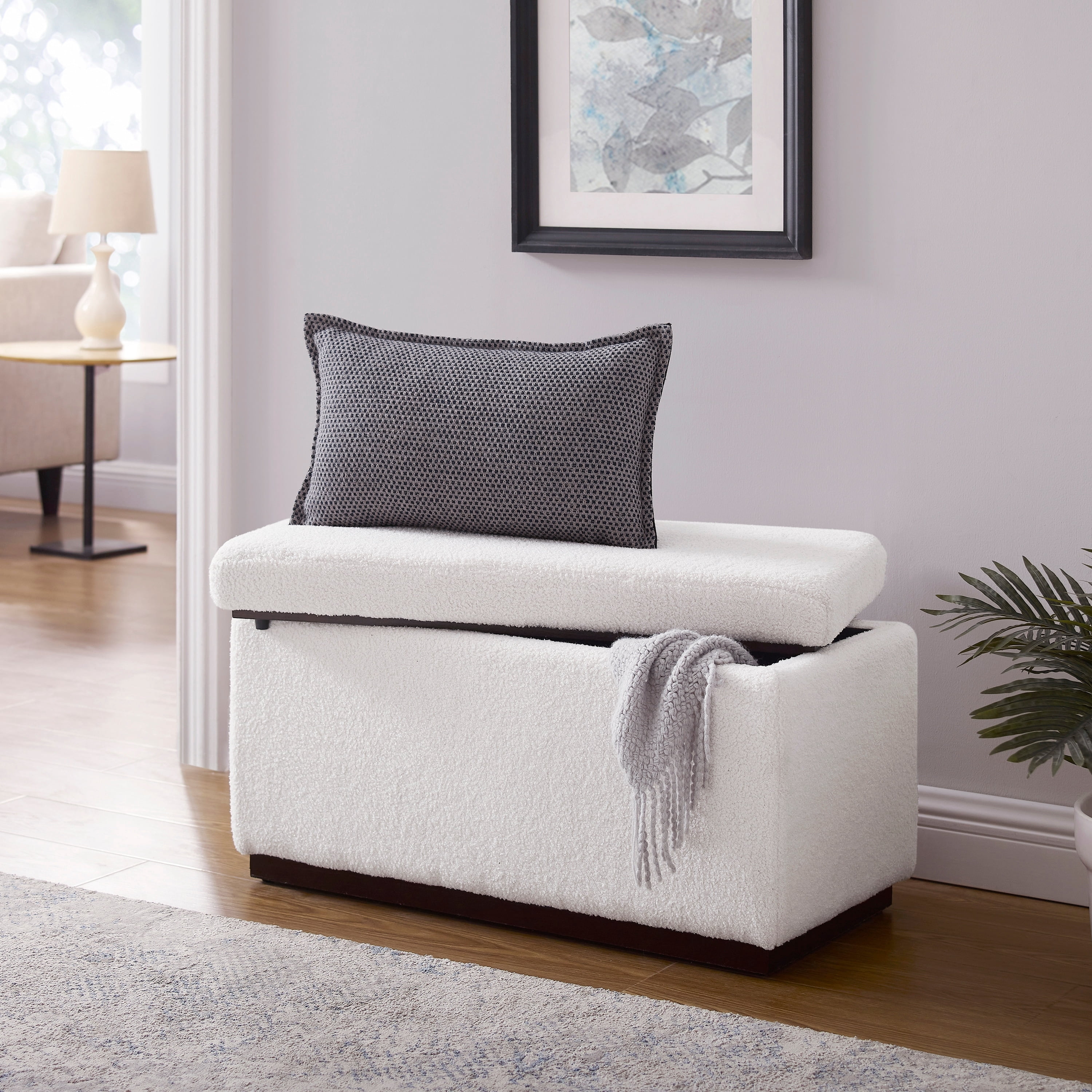 Linon Home Decor Rue Sherpa Rectangle Storage Ottoman Natural/Walnut ...