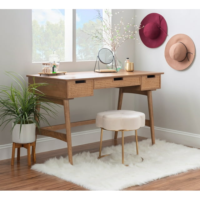 Linon Howry 3-Drawer Rattan Writing Desk, 51" W x 23" D, Natural Finish ...