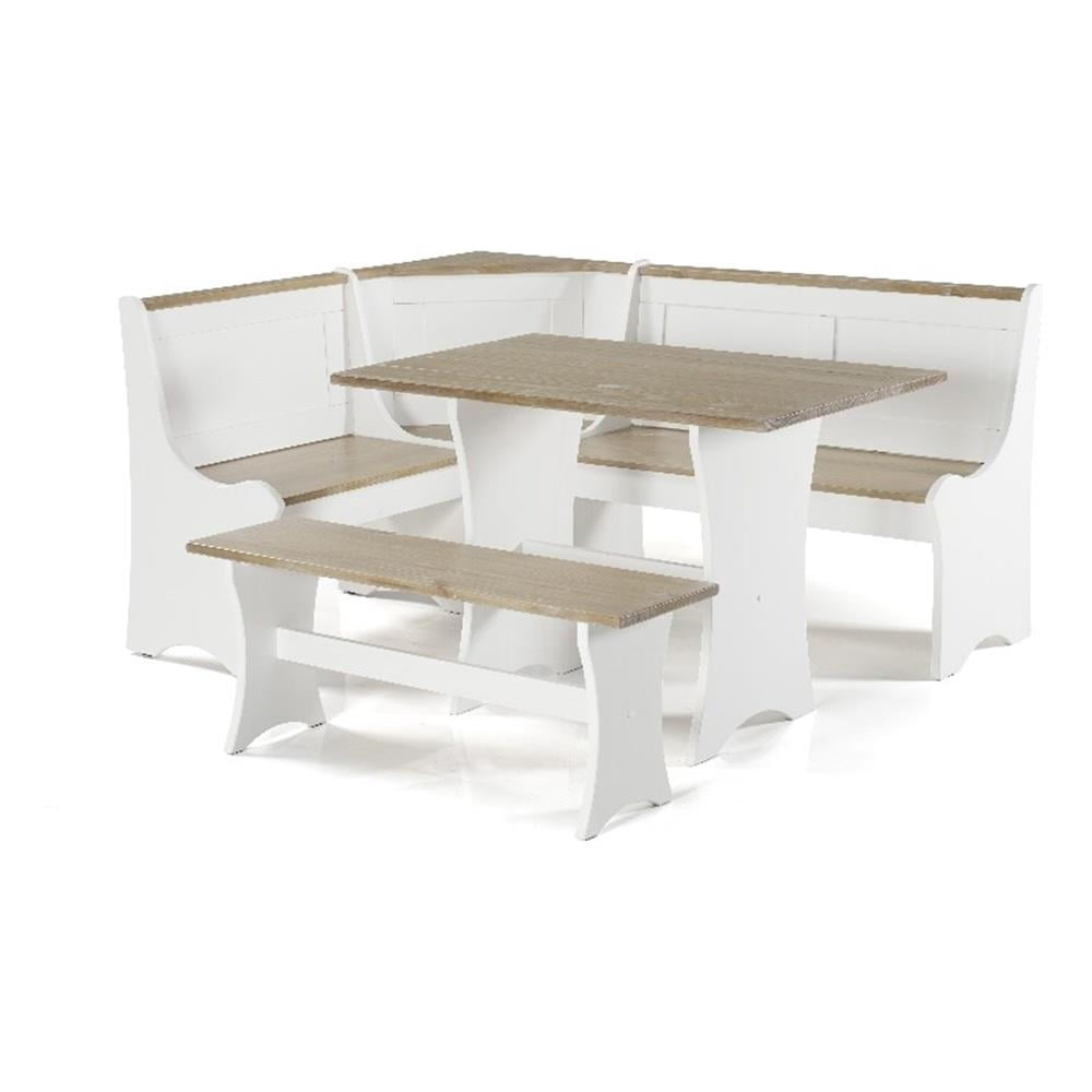 Linon Jackie Solid Wood Dining Nook Set with Storage in Antique White ...