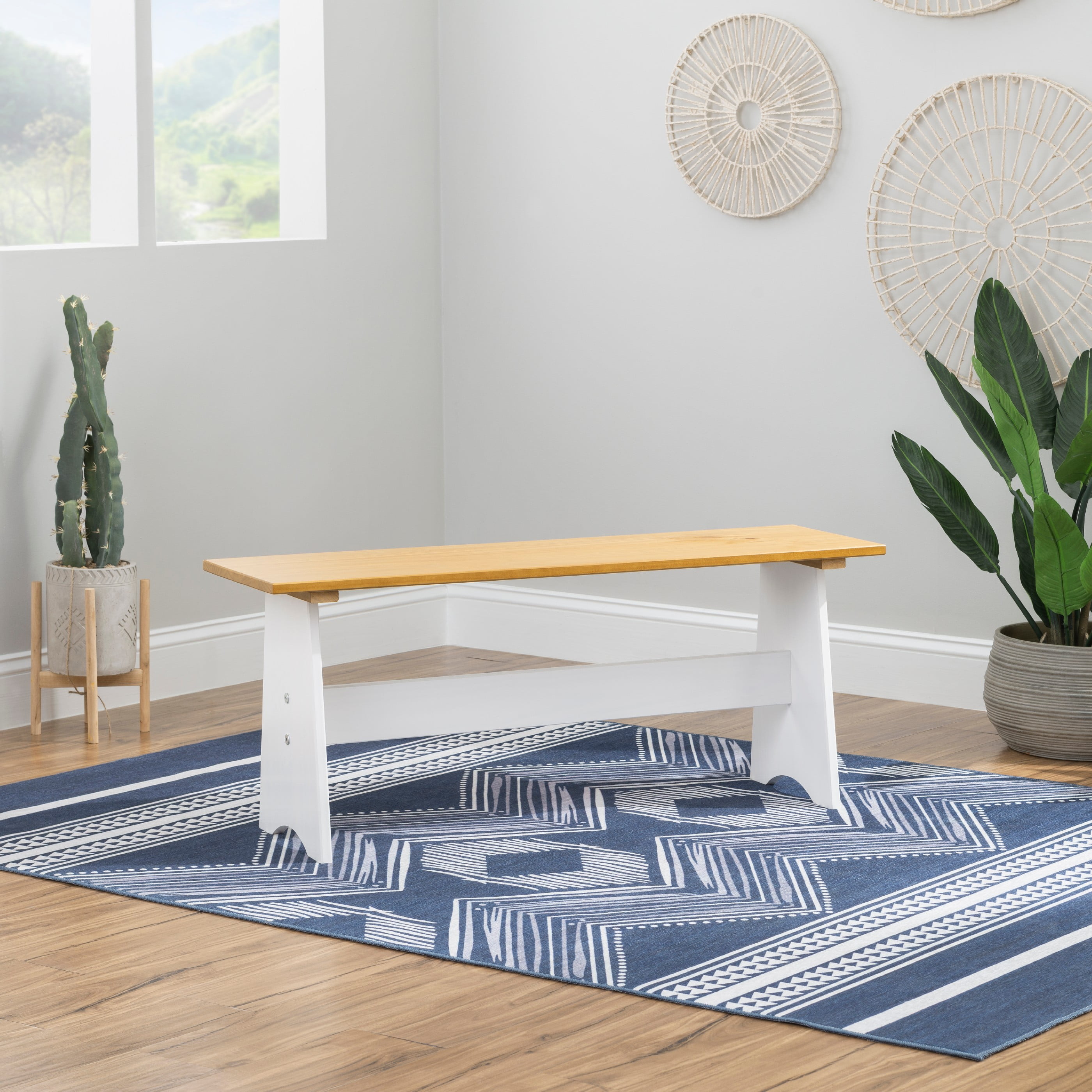 Linon Kasey Indoor Backless Dining Bench with Storage, Honey/White ...