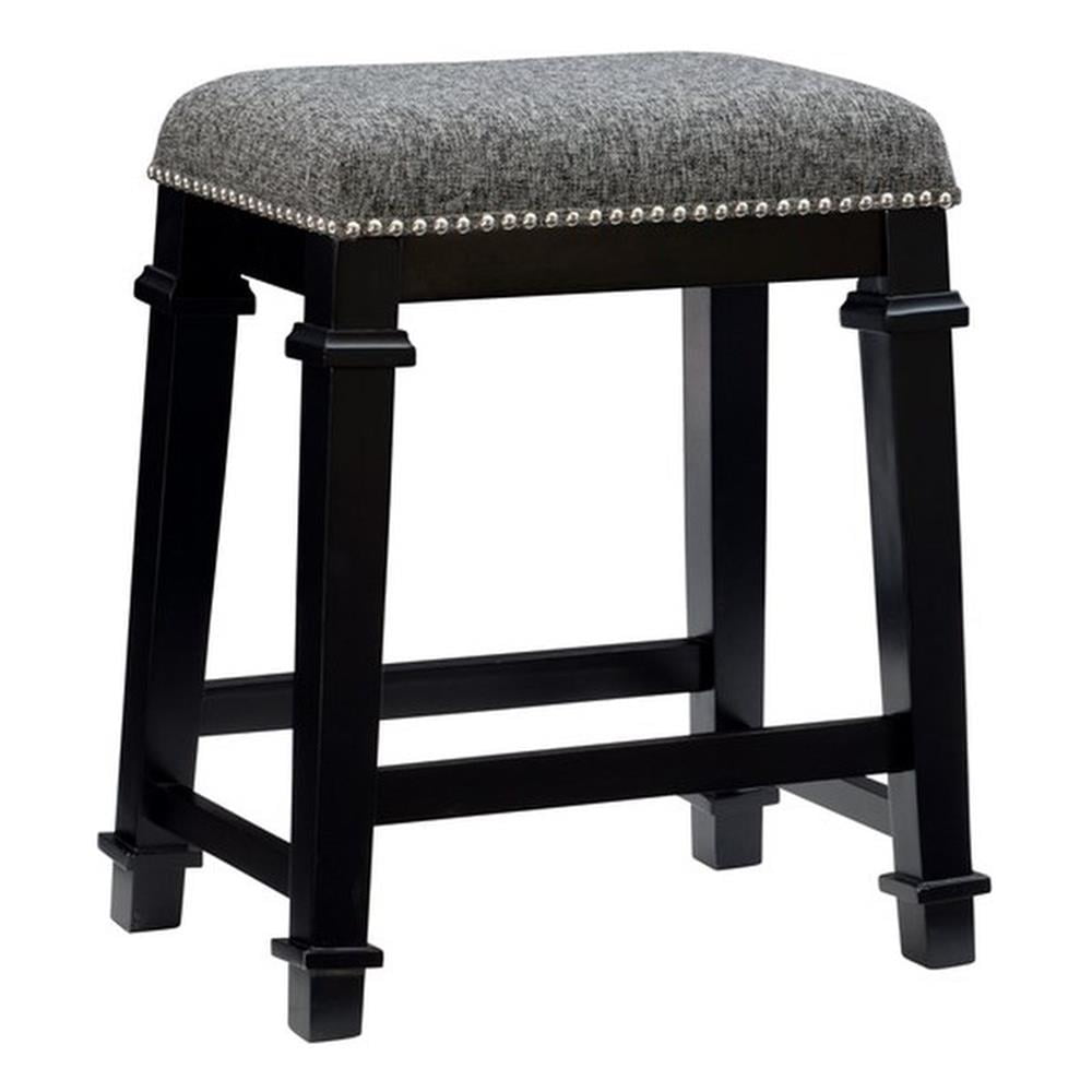 Linon Wooden 25" High Counter Stool, Kennedy Tweed Backless in Black ...