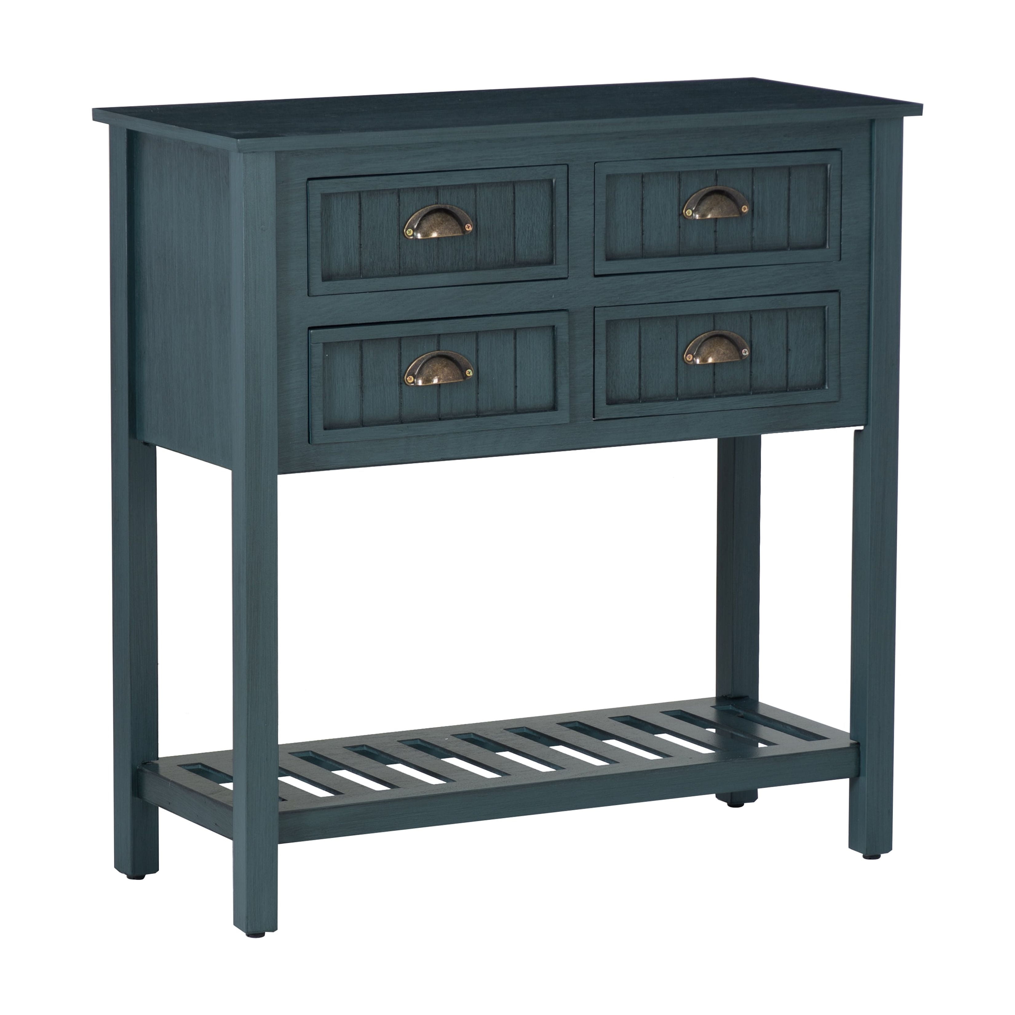 Linon Krista 4-Drawer Beadboard Console Table with Shelf, Antique Navy ...