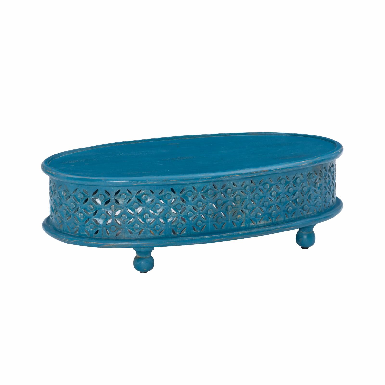 Linon Lainey Oval Wood Coffee Table in Blue - Walmart.com