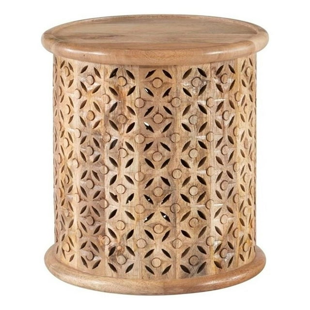 Linon Lainey Wood Hand Carved Side Table in Natural - Walmart.com