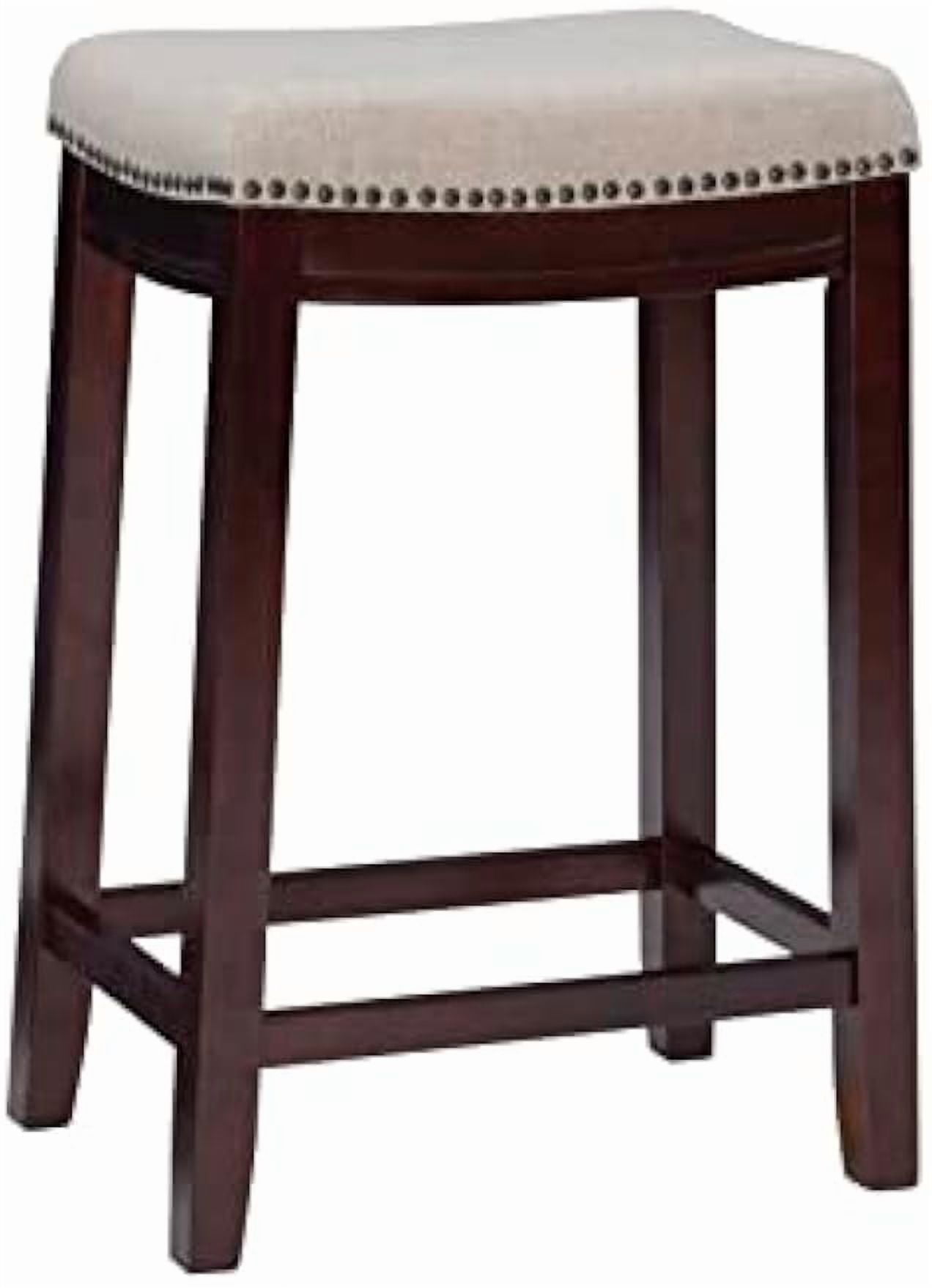Linon Linen Backless Claridge Stool, Counter Height, Beige & Dark ...